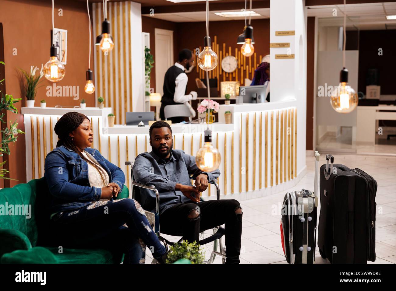 Young African American disabled man wheelchair user traveling with ...