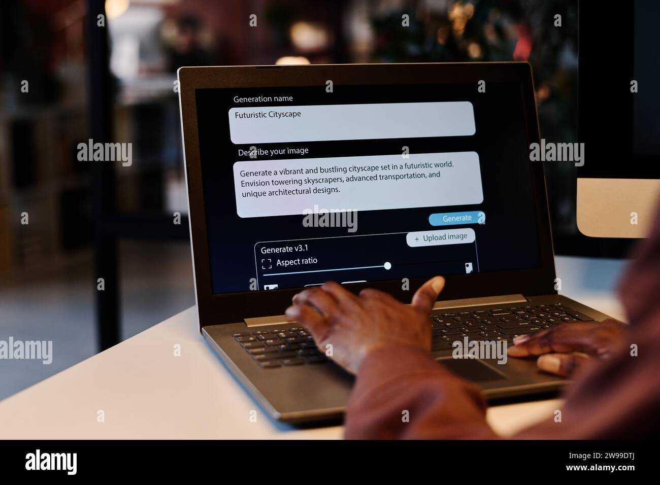Hand of young unrecognizable African American woman typing on keyboard ...
