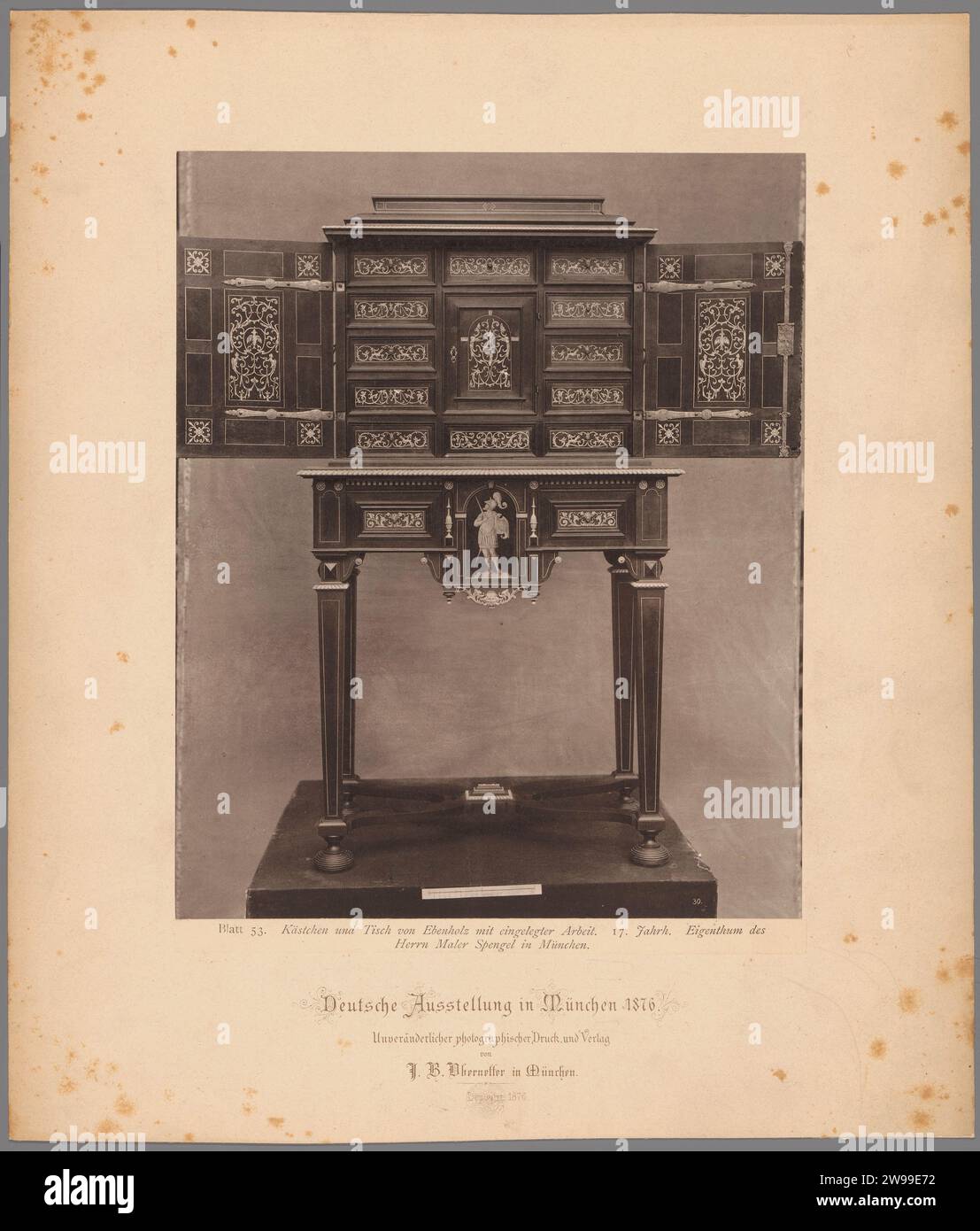 Setup of a showcase and a table in the Bayerisches National Museum in Munich, 1876 photograph ...