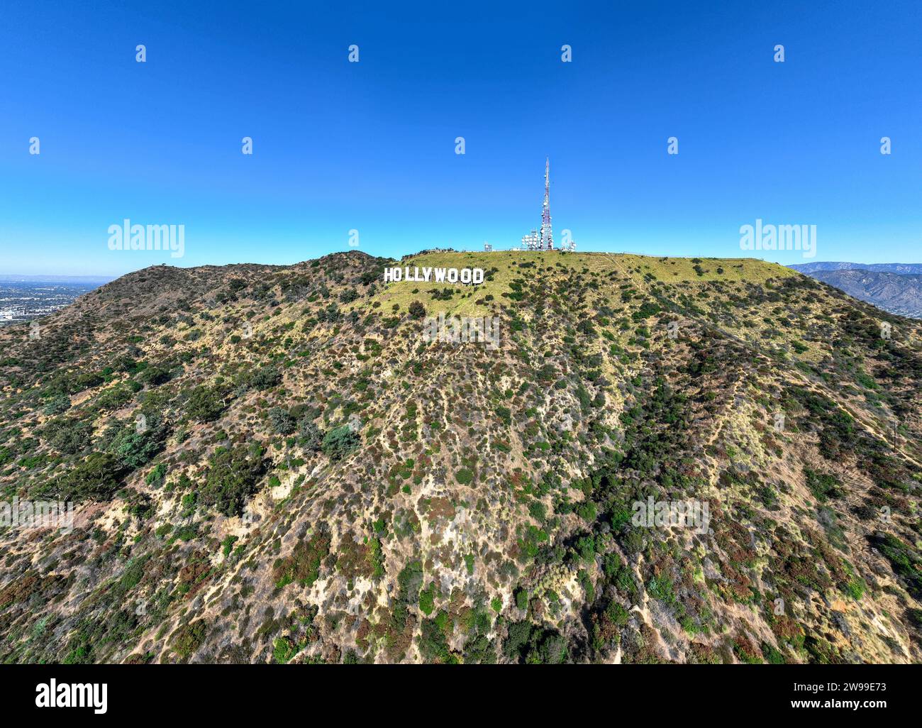 An aerial view of the iconic Hollywood sign in Los Angeles, California ...