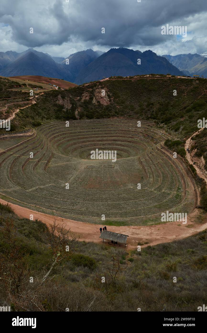 An aerial view of Moray, Peru on a cloudy day Stock Photo - Alamy