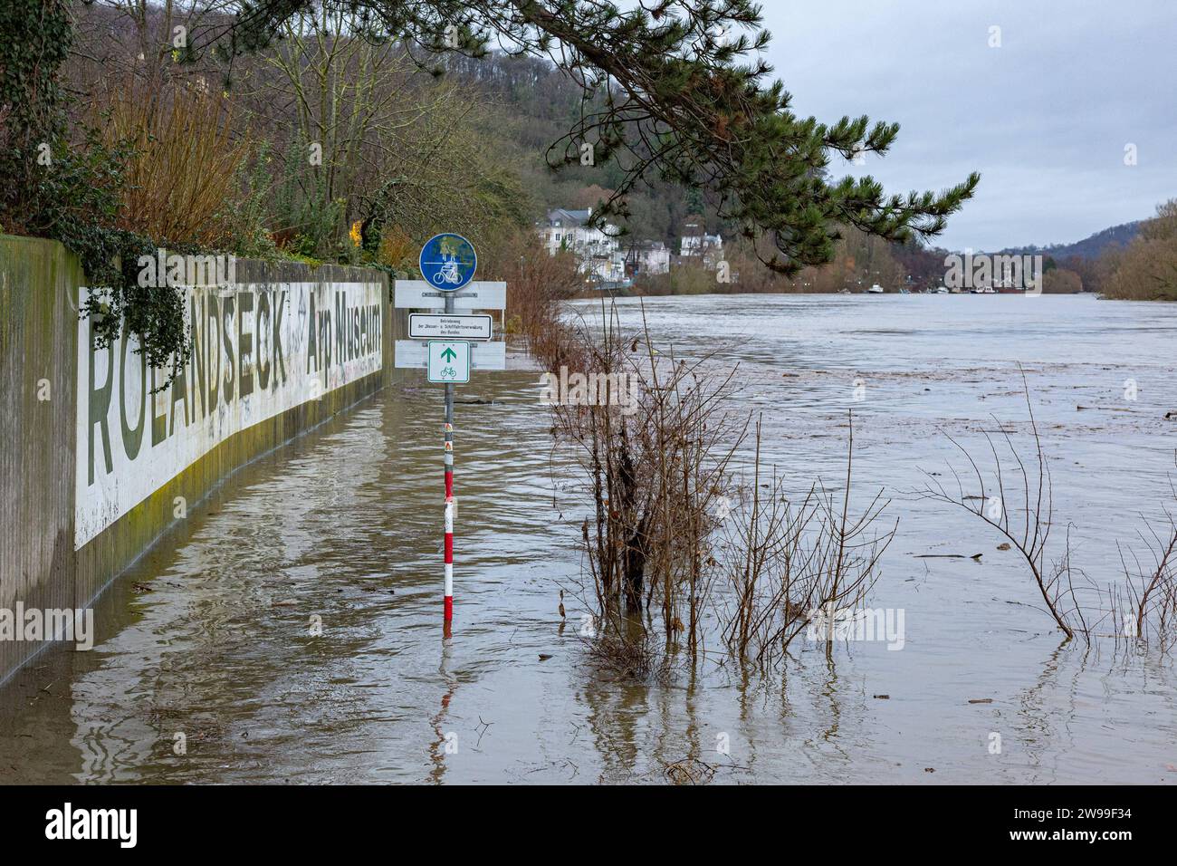 Rhein Hochwasser am 1. Weihnachtsfeiertag mit Pegelstand Oberwinter 631 ...