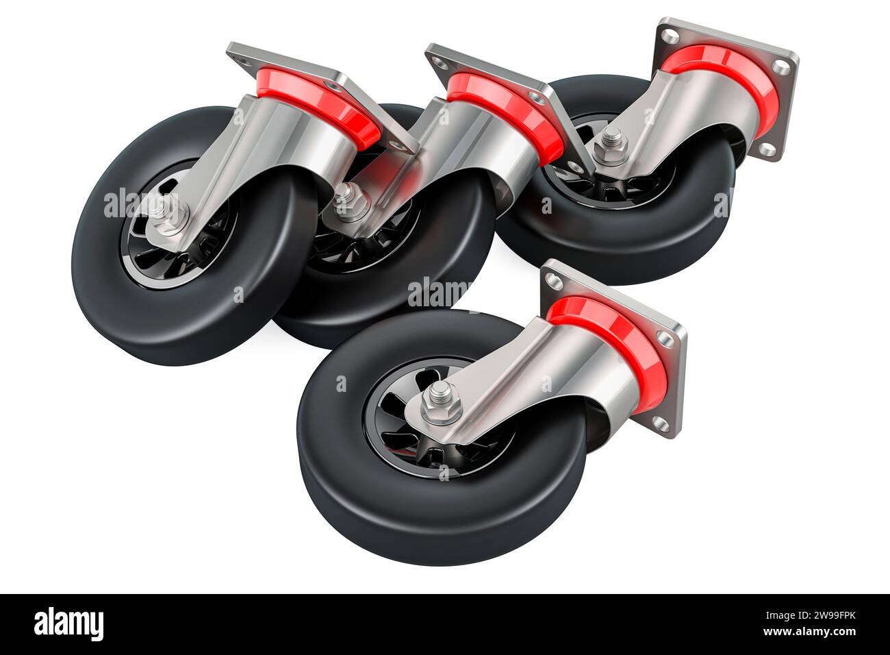 Swivel caster wheels for trolleys. 3D rendering isolated on white ...