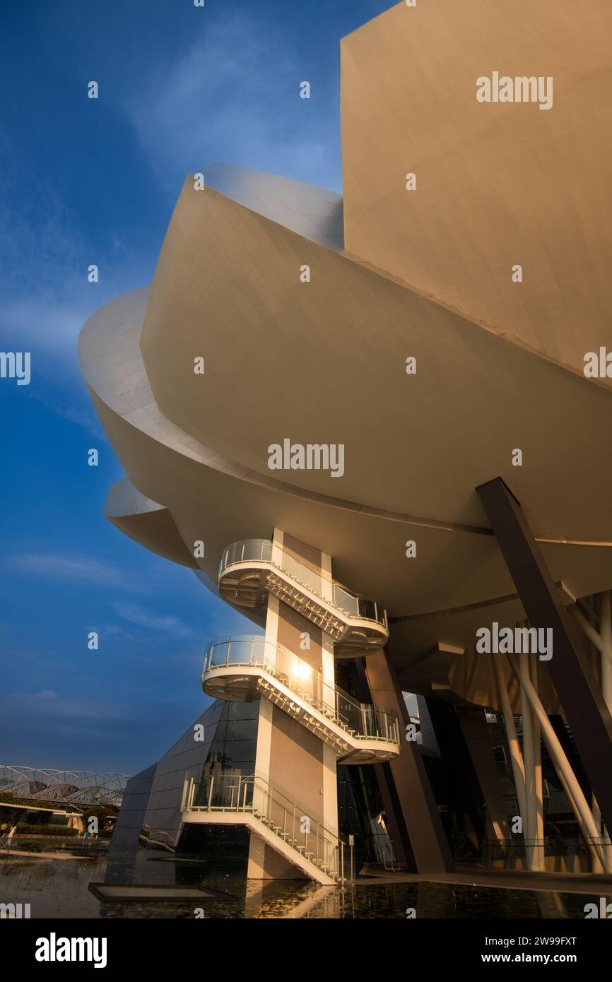 Exterior view of a multi-level architecture building featuring a ...