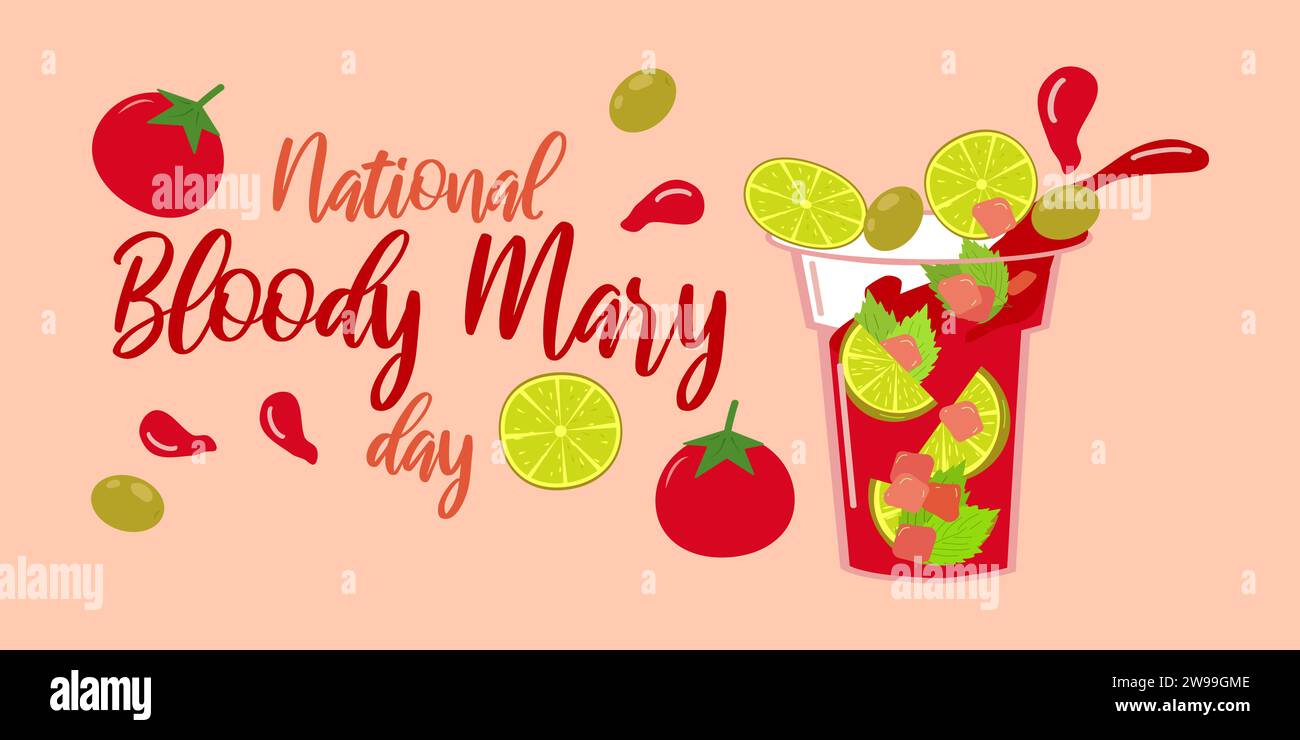 Bloody Mary Cocktail party banner layout template. Lime tomato and ...