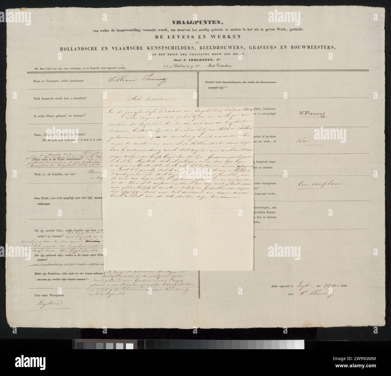 Survey form completed by William Fleming, Johannes Immerzeel, 1840 ...