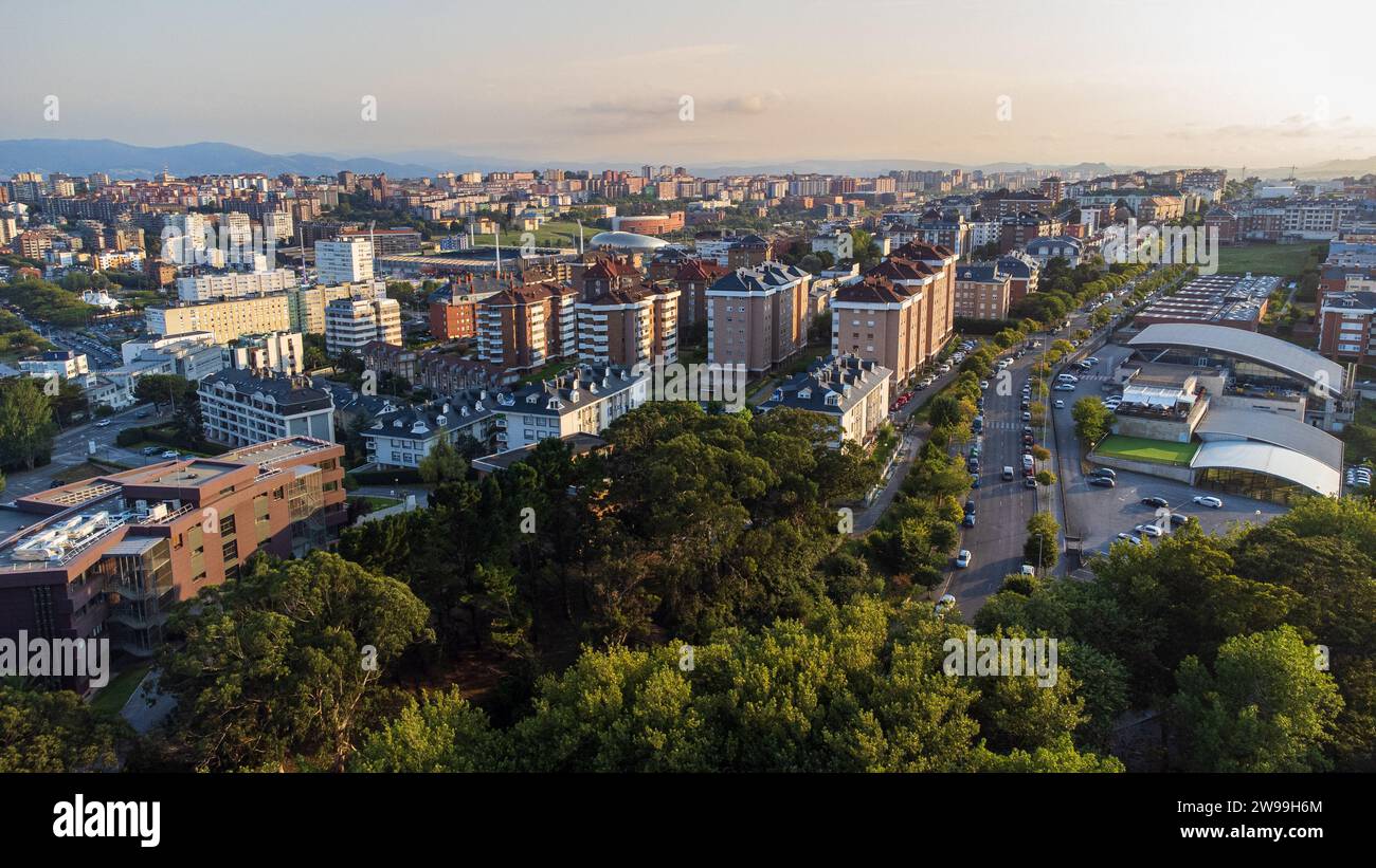 Aerial view of Santander city, its streets, roads, houses, and ...