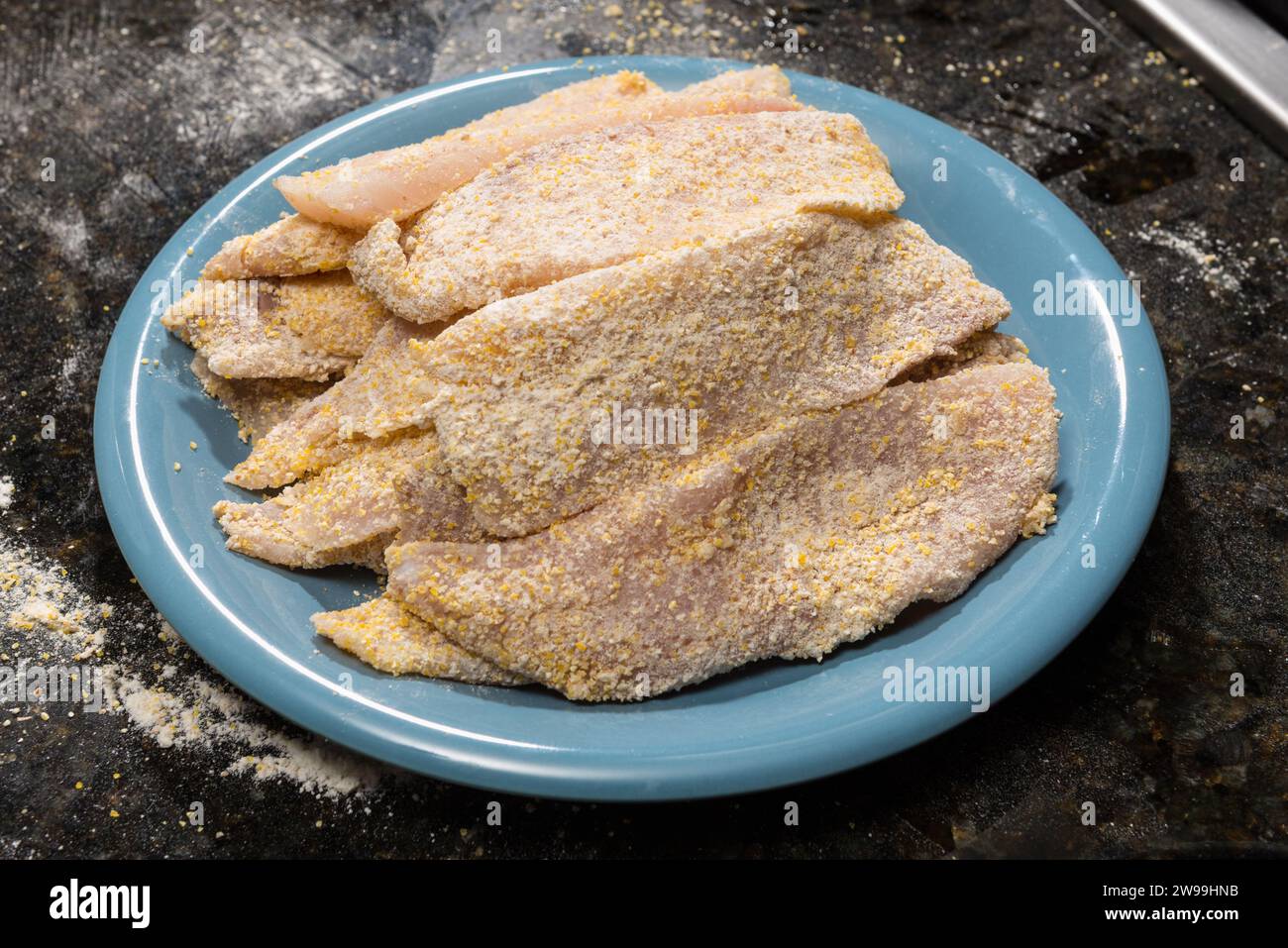 A plate of fish fillet encrusted with a mix of wheat and corn flour mix ...
