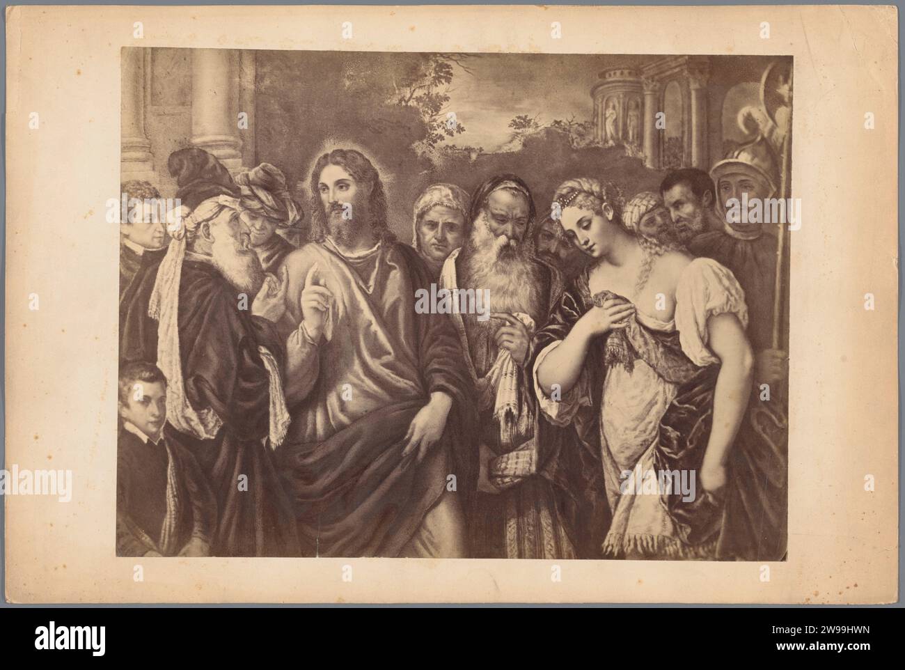 Photo production of a painting, representing Christ with followers ...