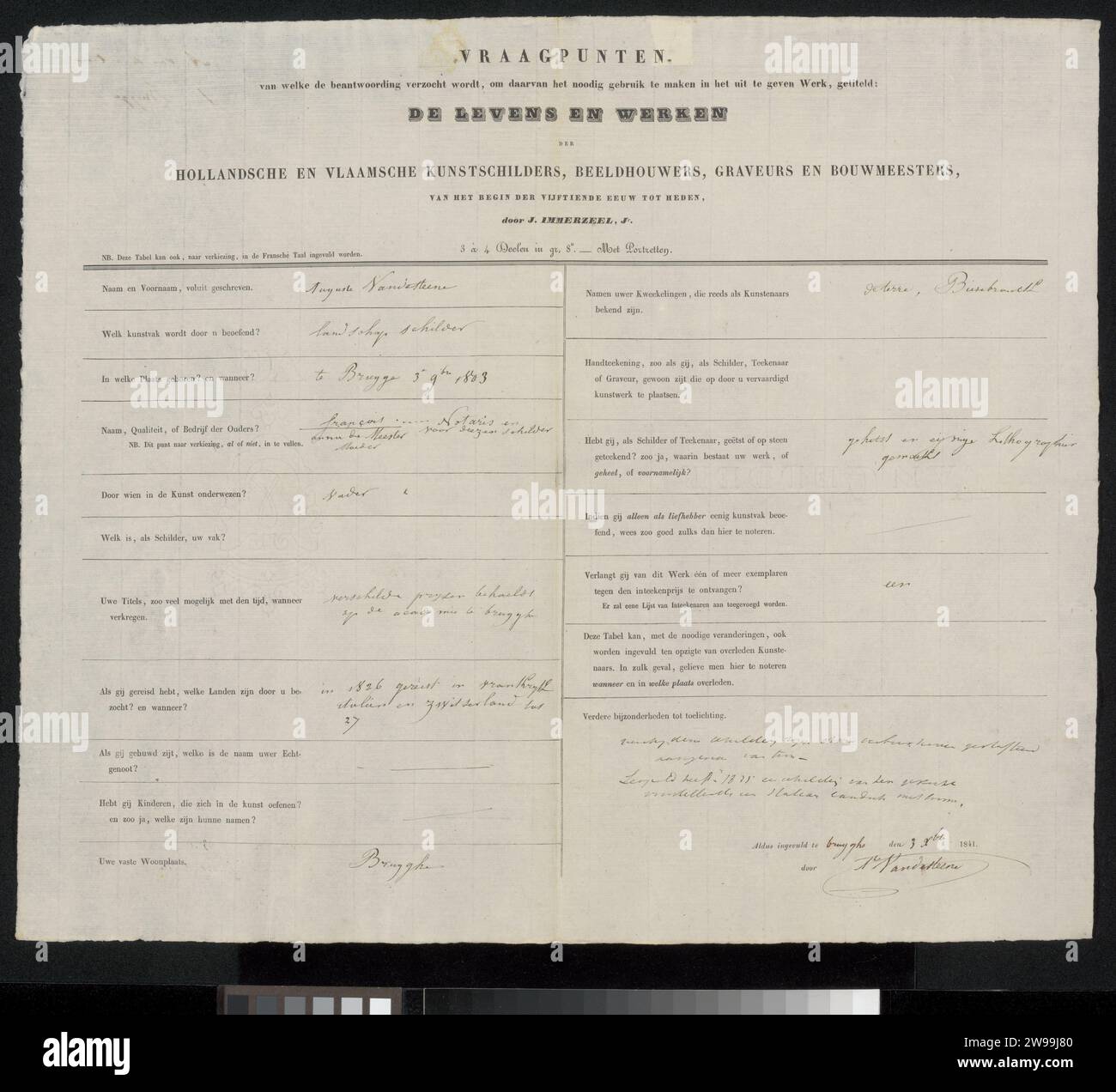 Survey form completed by Augustus van der Steene, Johannes Immerzeel ...