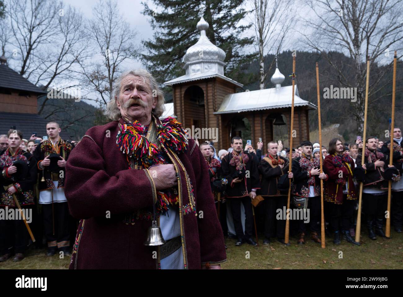 Ivan Zelenchuk, dressed in a traditional hutsuls suit, sings the ...