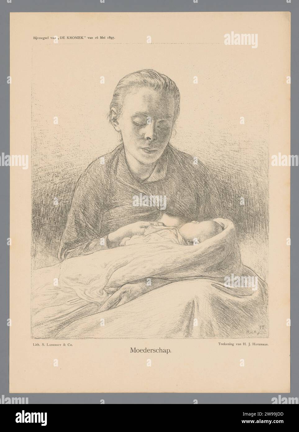 Motherhood, Hendrik Johannes Haverman, 1897 print The Hague paper ...