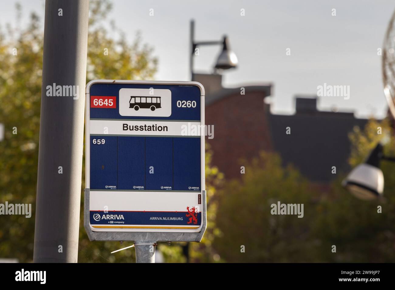 Picture of a typical dutch bus stop roadsign, indicating a busstation ...