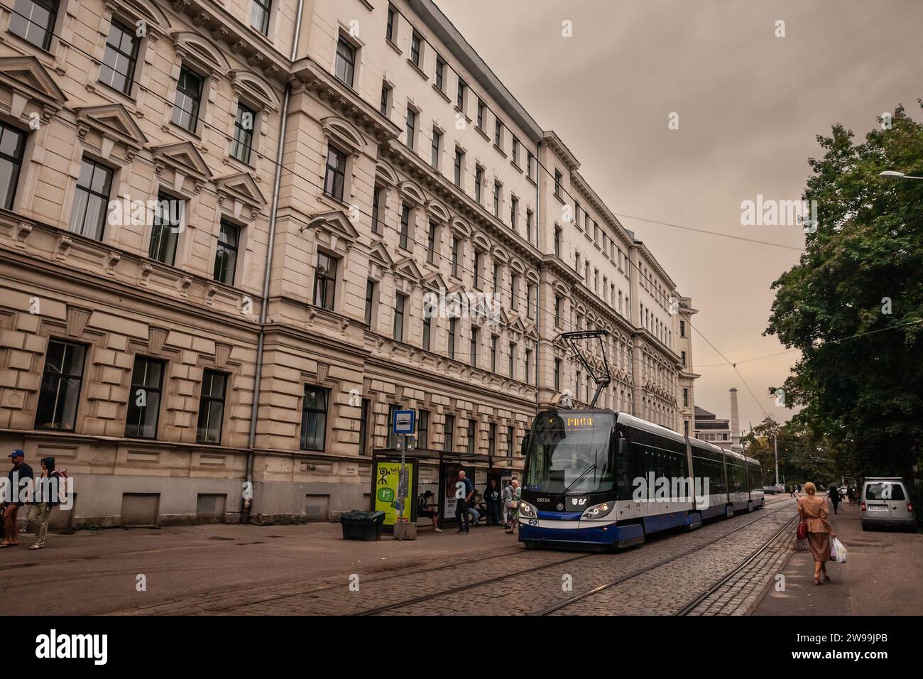 Picture of a Skoda 15T tram running in the streets of riga, operated by ...