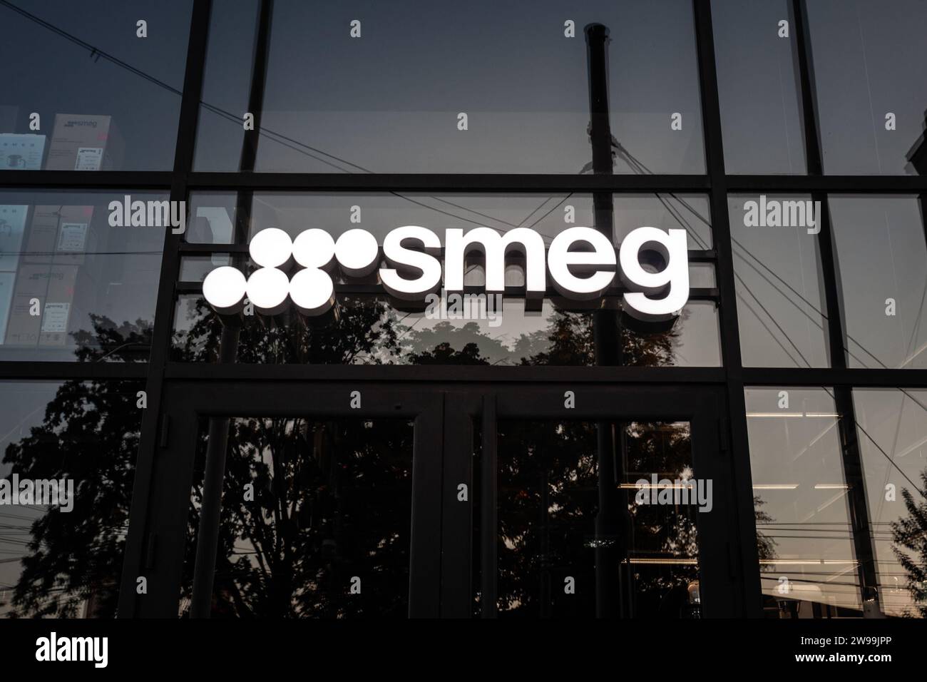 Picture of the logo of Smeg taken in Serbia, on their main shop. Smeg ...