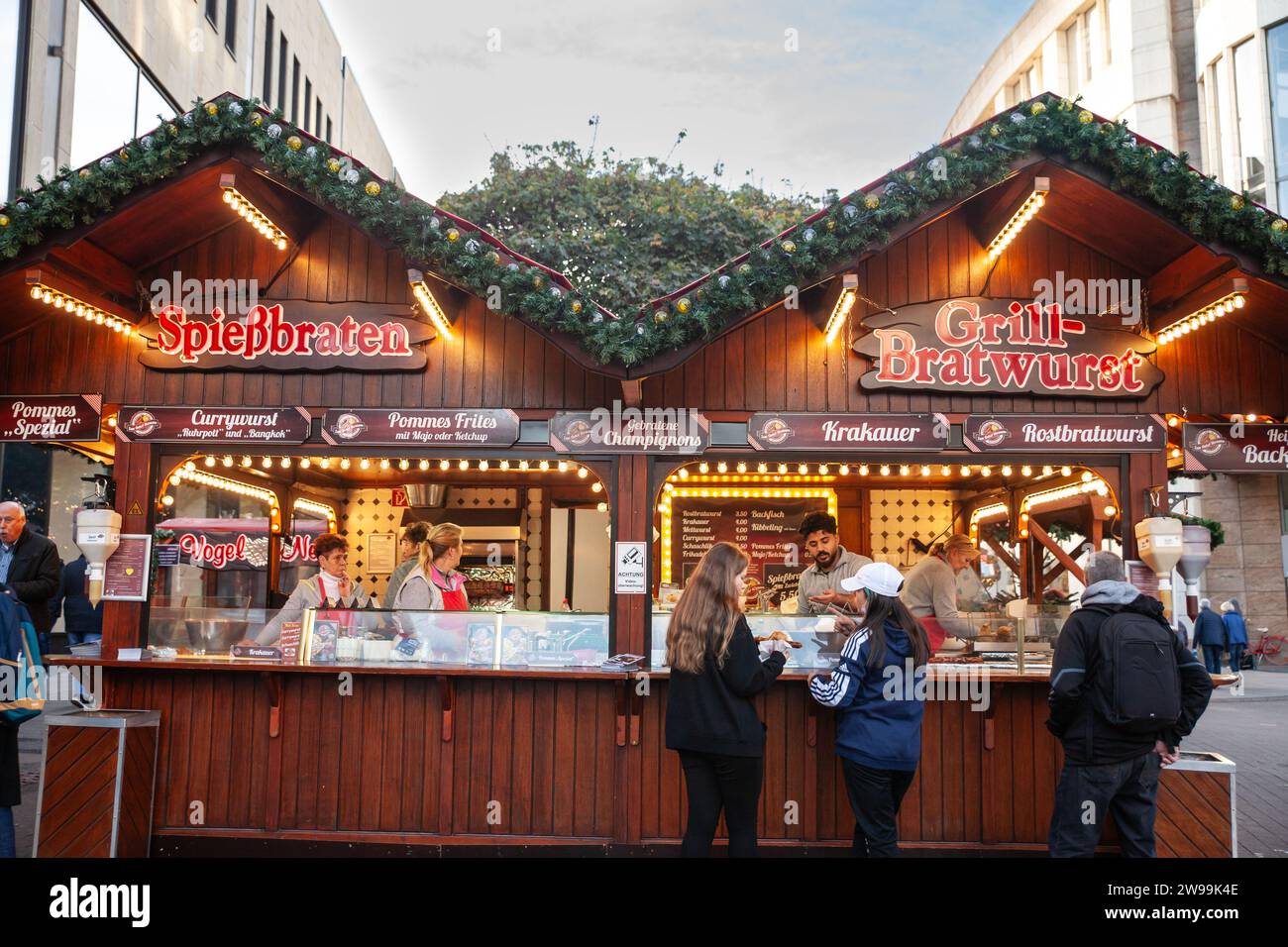 Picture of stands selling bratwurst and snacks in essen Christmas ...