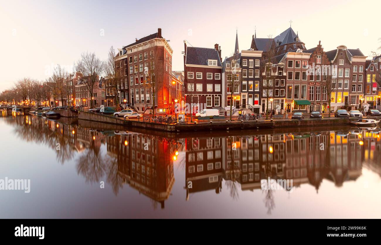 Panorama of Amsterdam canal Herengracht with typical dutch houses ...