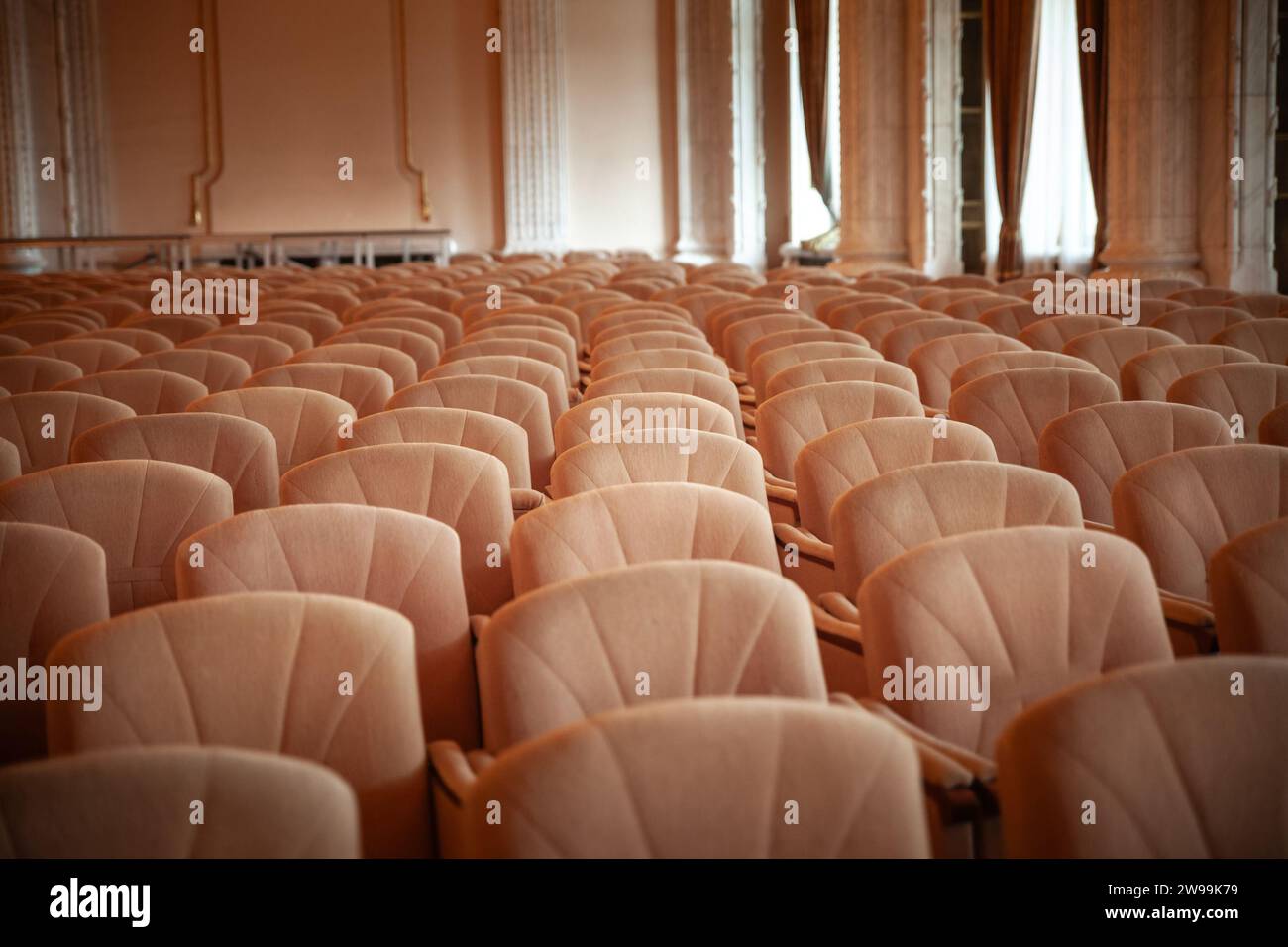 Picture of empty chairs and seats, in a row, empty, in a conference ...