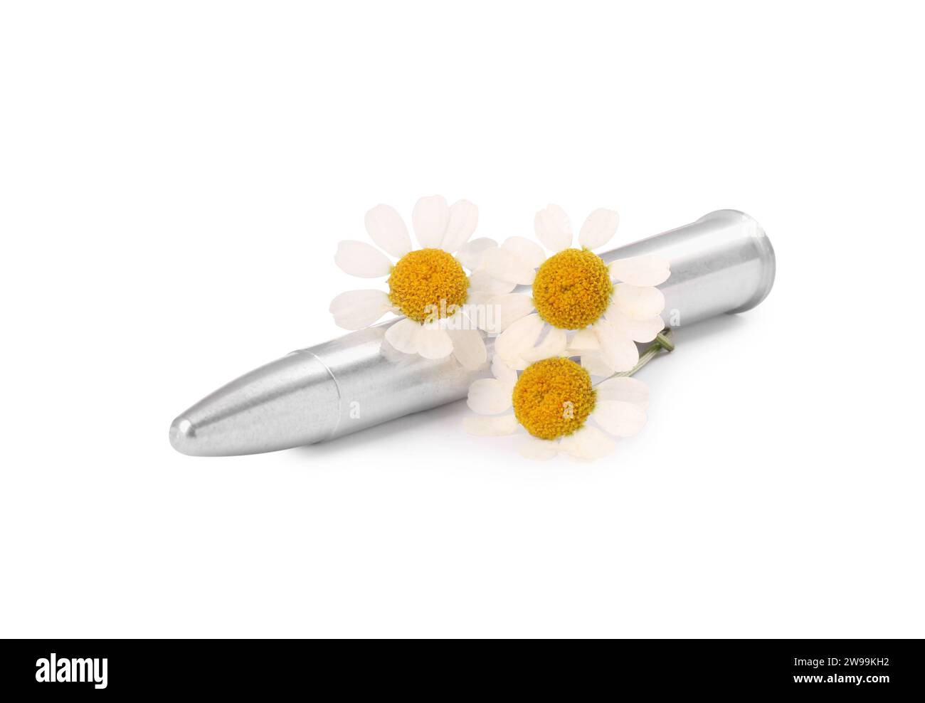 Metal bullet and beautiful flowers isolated on white Stock Photo - Alamy