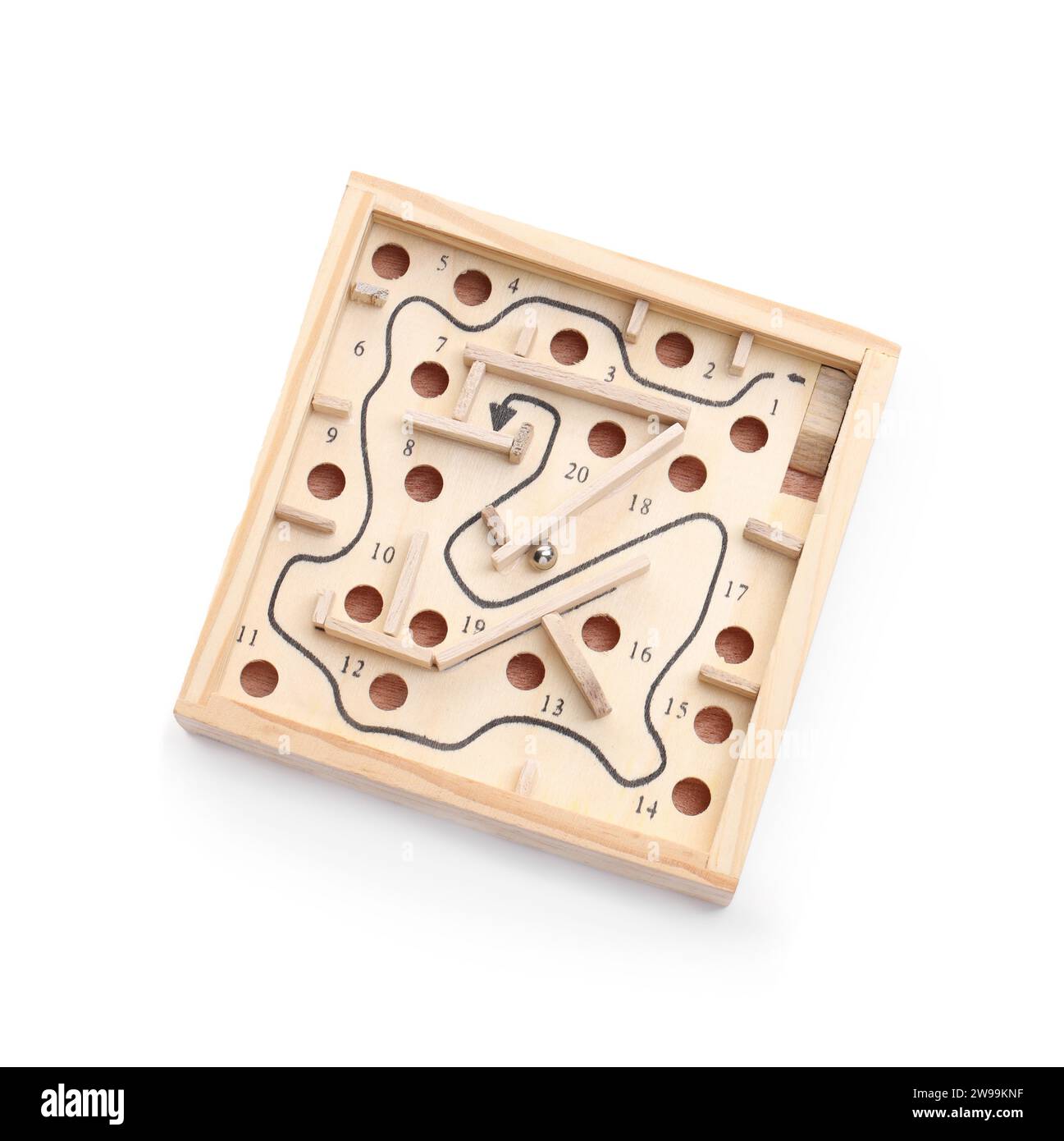Wooden toy maze with metal ball isolated on white, top view Stock Photo ...