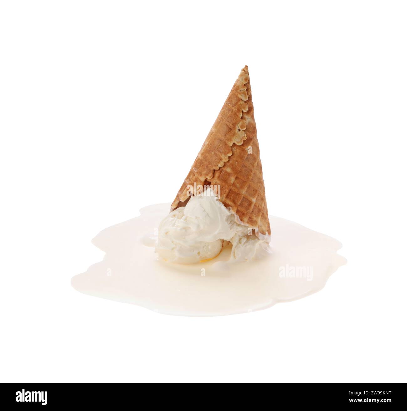 Melting ice cream in wafer cone isolated on white Stock Photo - Alamy