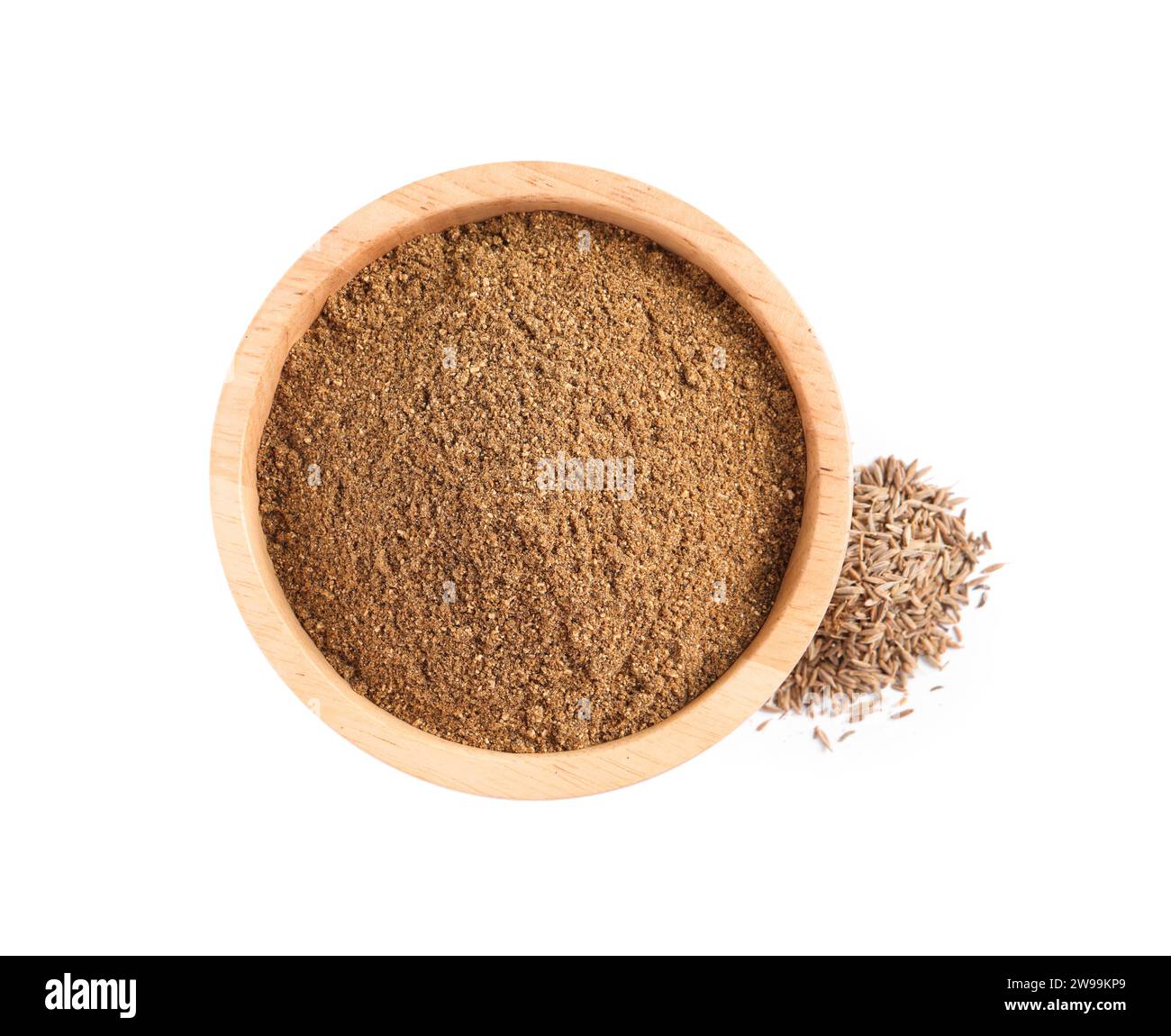 Bowl of aromatic caraway (Persian cumin) powder and dry seeds isolated ...