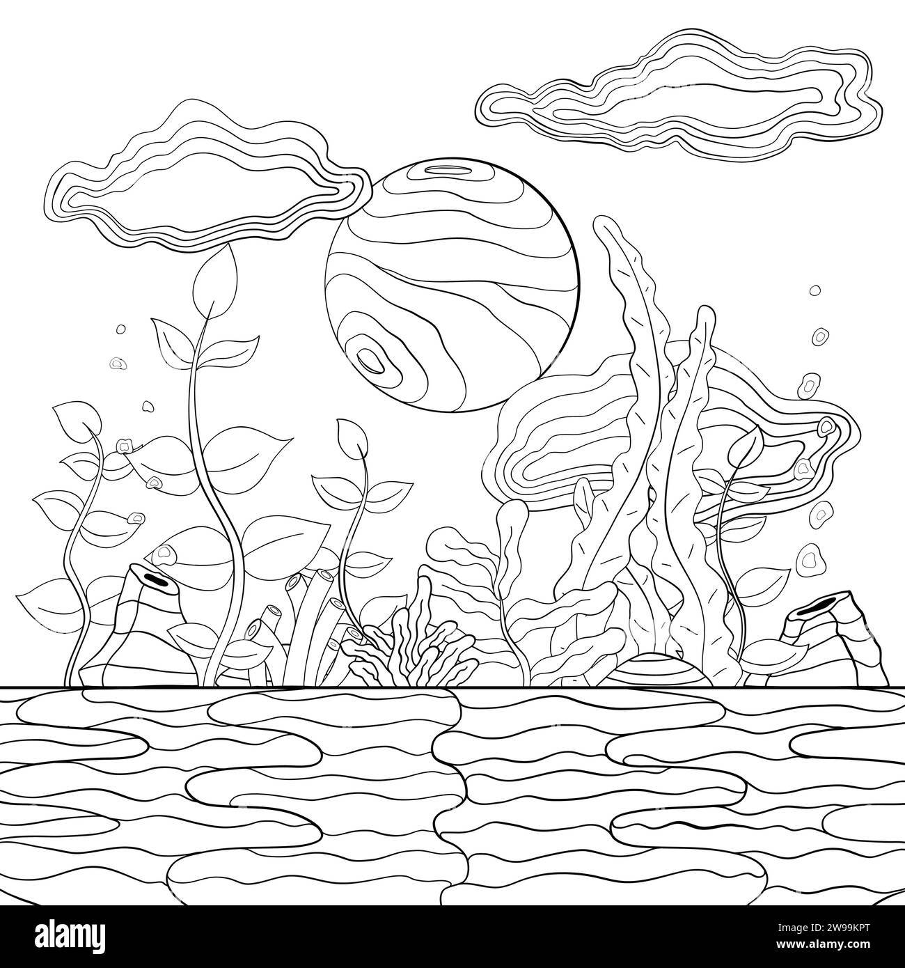 Seaweed over the horizon line art design Stock Vector Image & Art - Alamy