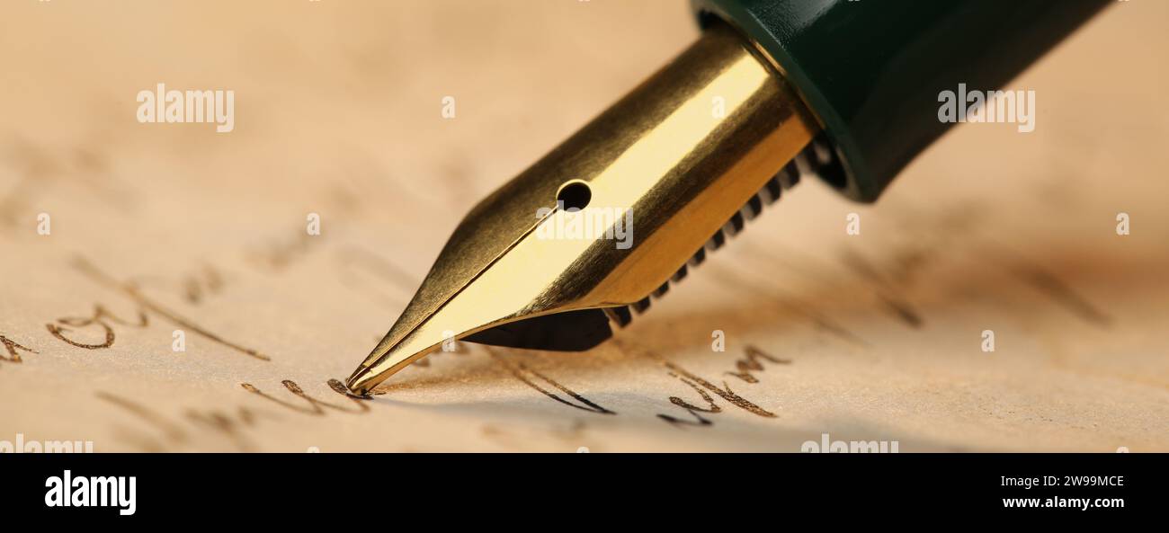 Writing letter with fountain pen, closeup. Banner design Stock Photo ...