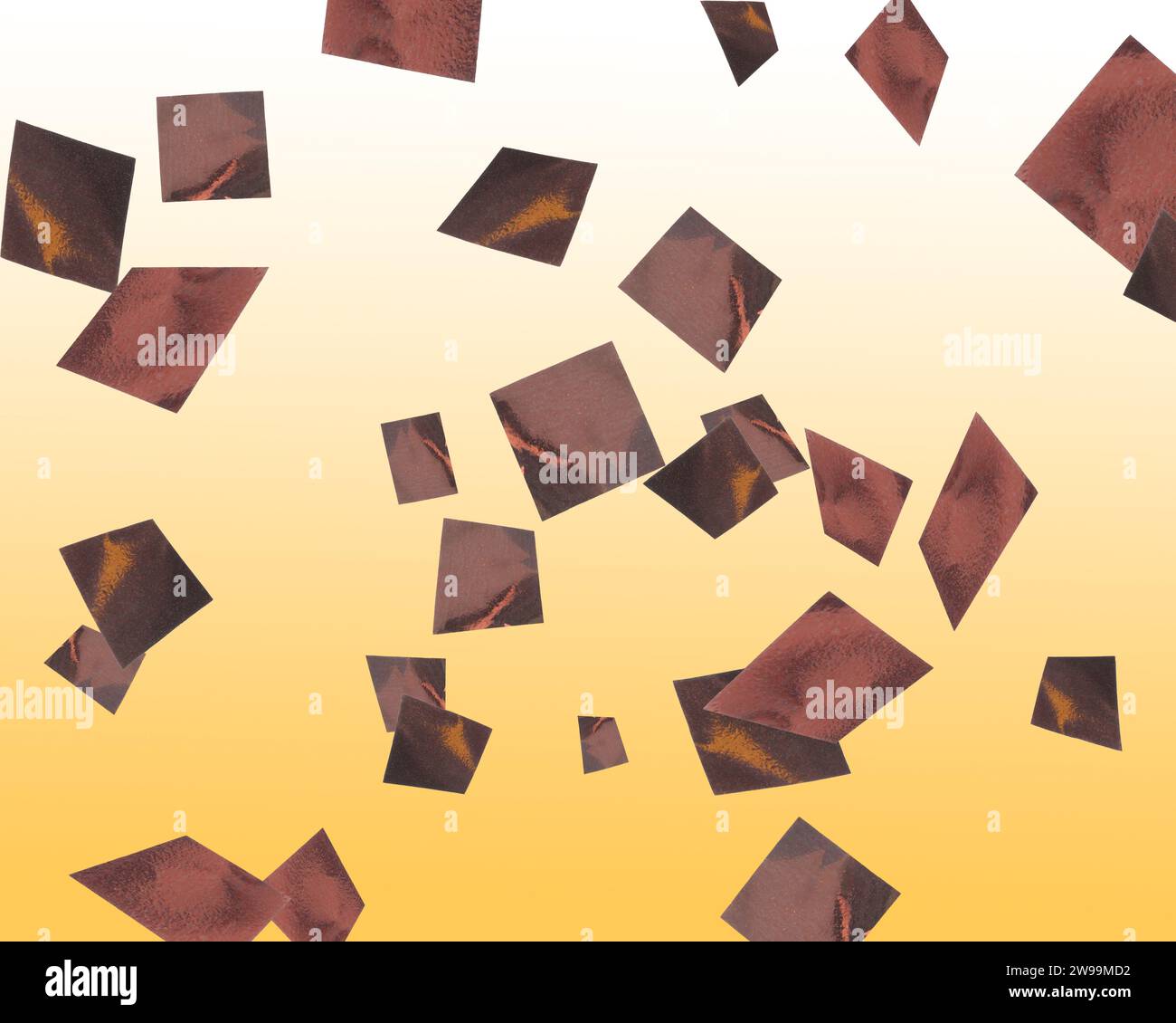 Shiny bronze confetti falling on gradient orange background Stock Photo ...
