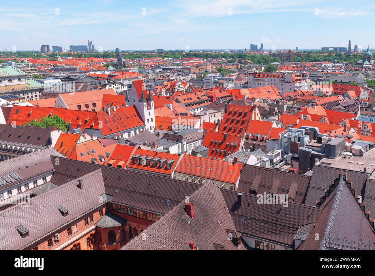 Panoramic view from above of the old town of Munich, Germany . Red ...