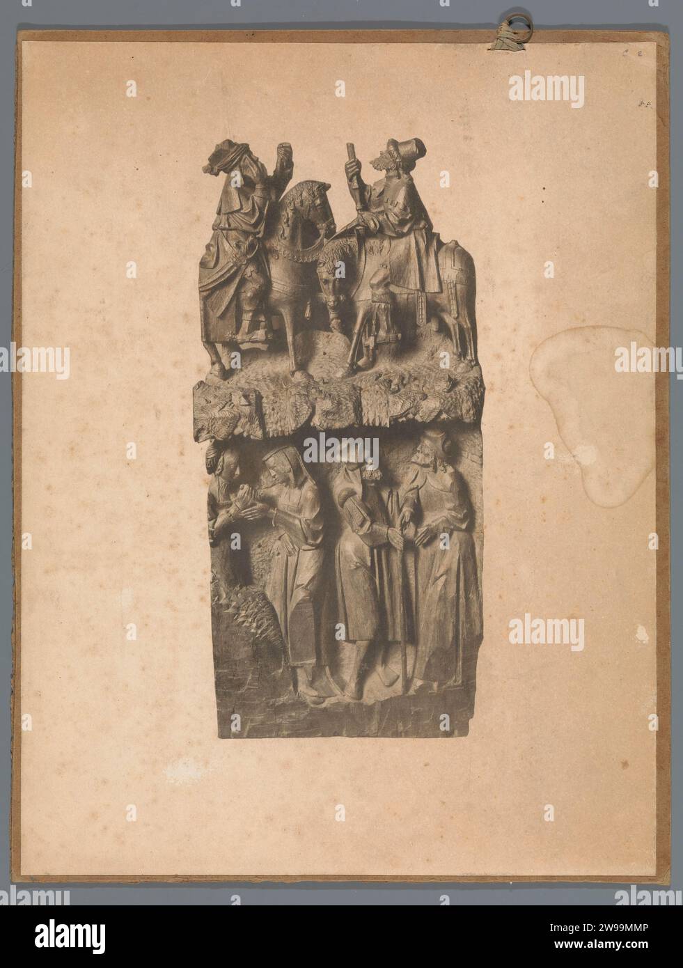 Relief with two men on horseback and two conversing men and women, c ...