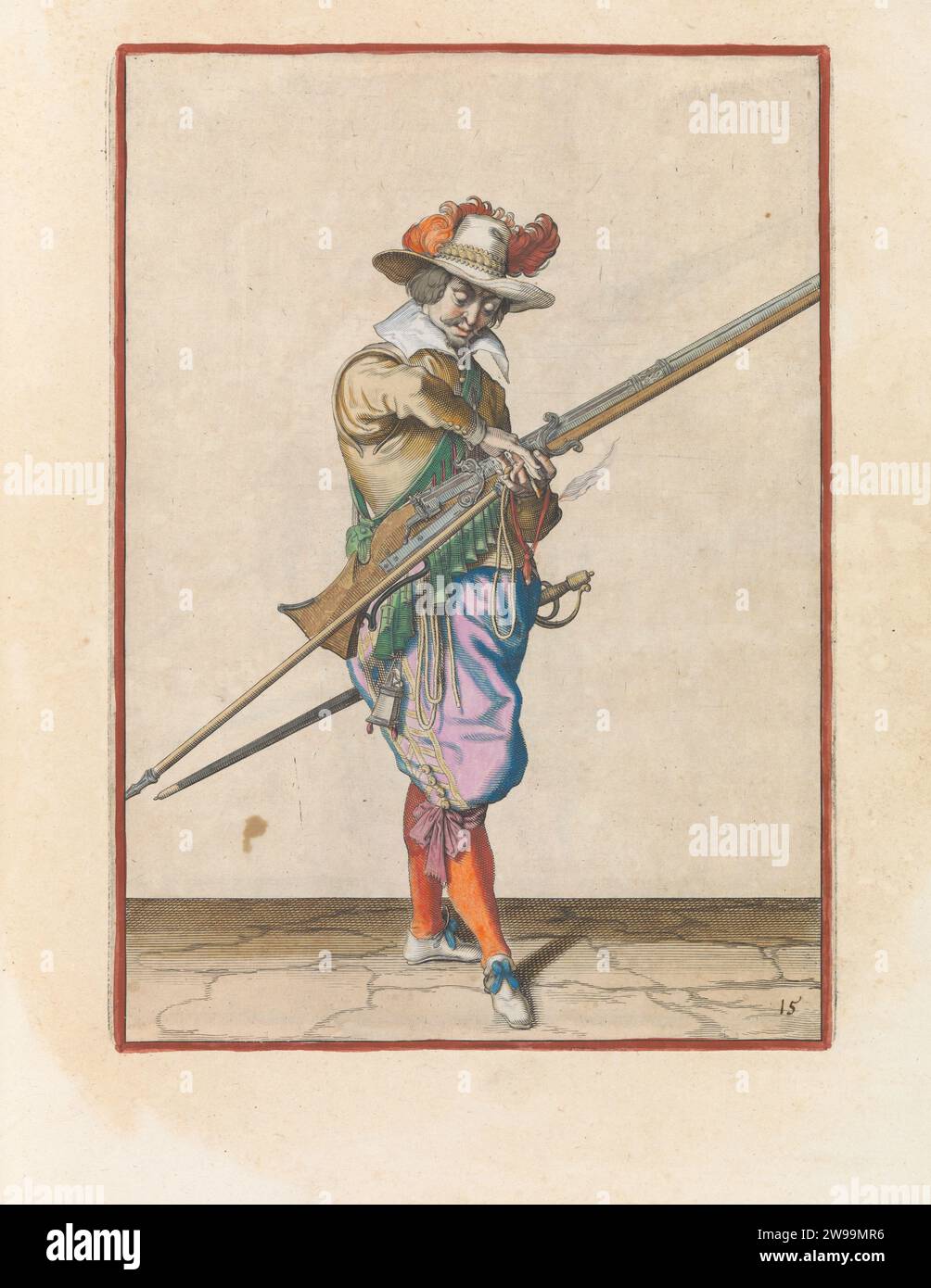 Soldier with a musket who transfers his wick from his right hand to his ...
