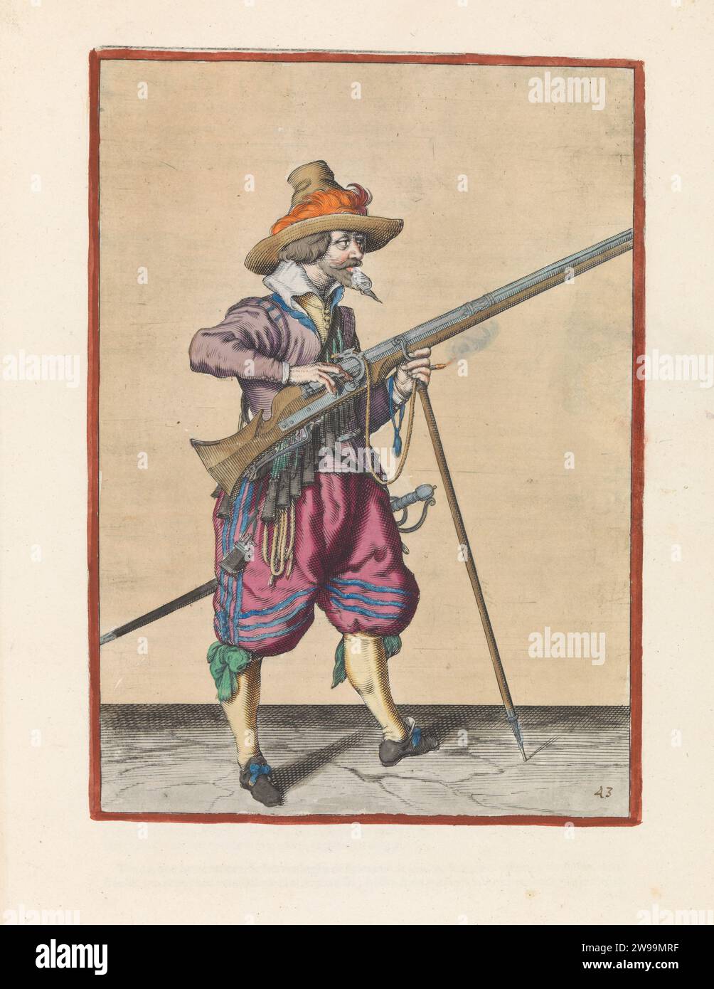 Soldier on guard who covers the pan of his musket with two fingers ...