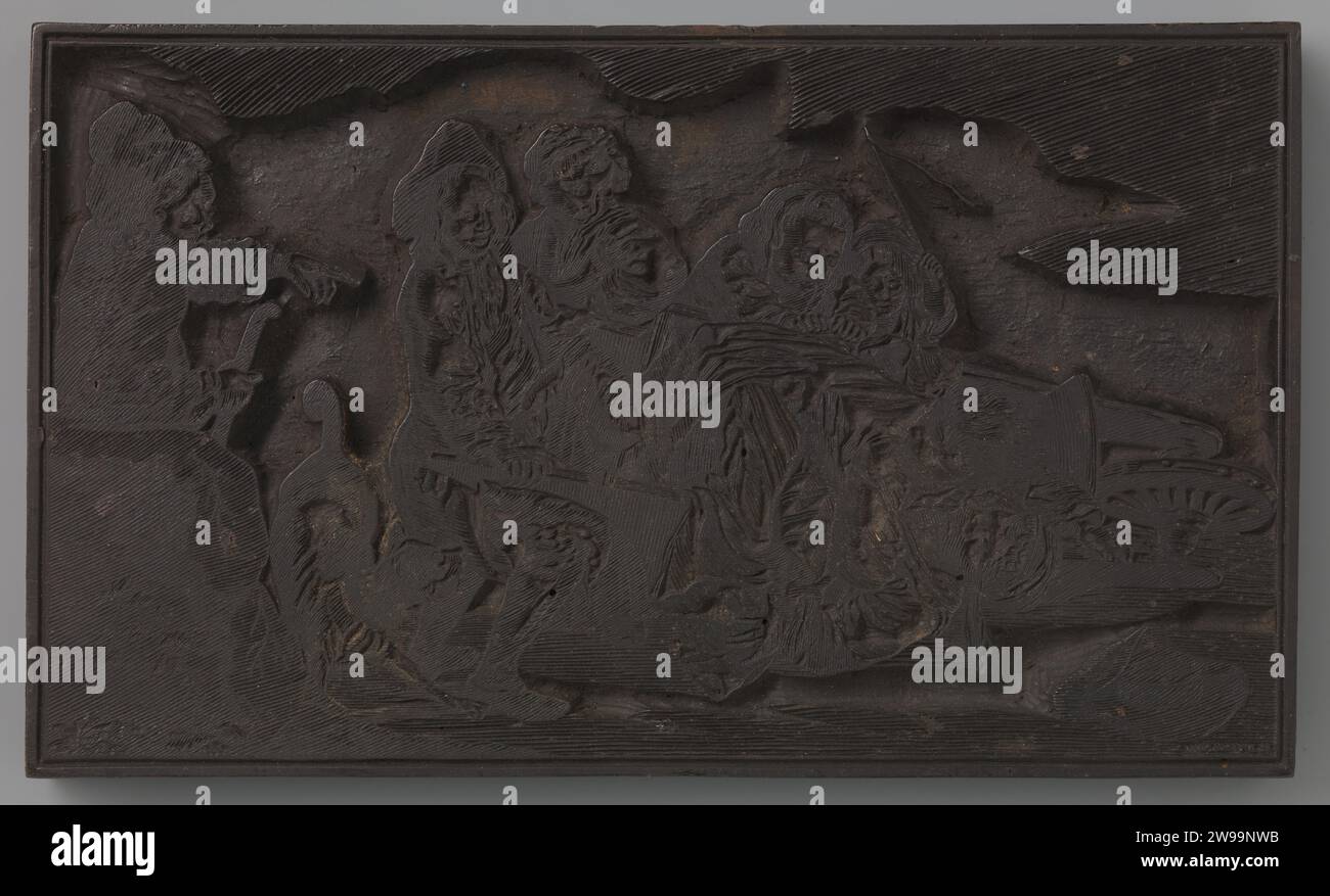 Four people push a handcart on which a corpse lies, c. 1746 - 1788 wood ...