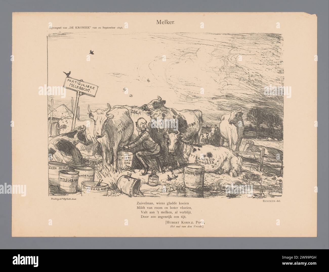 Milkes, Marius Bauer, 1896 print Cartoon on the literary and writer Jan ...