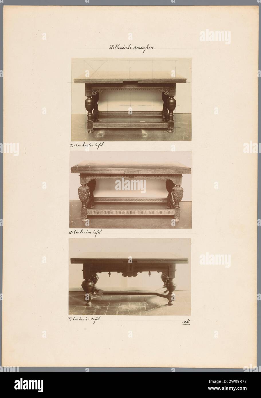 Overview of three oak ball leg tables, c. 1875 - c. 1900 photograph ...