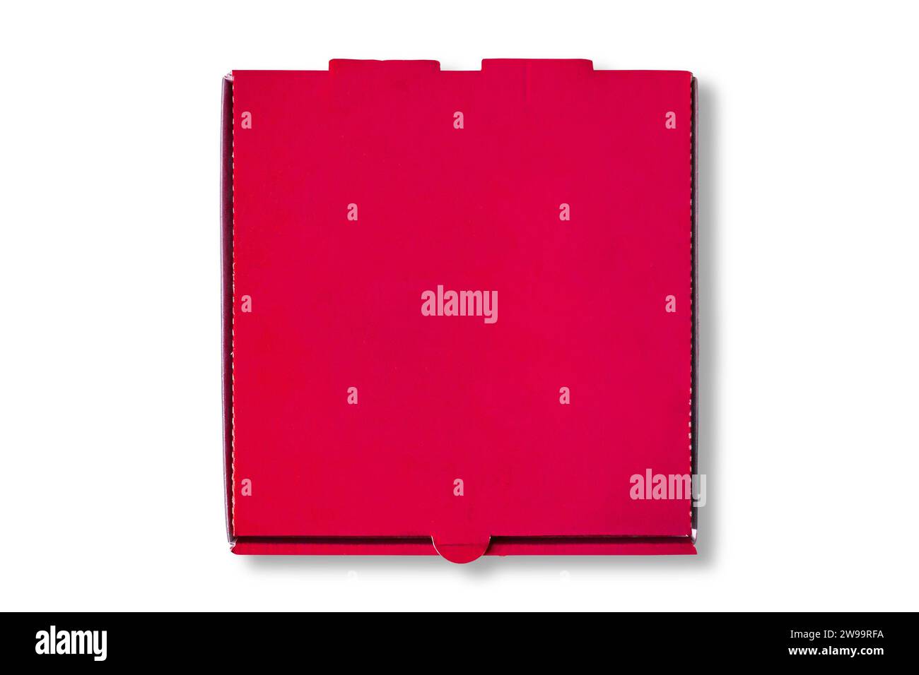 Closed red Pizza Box top view isolated on White Background with ...