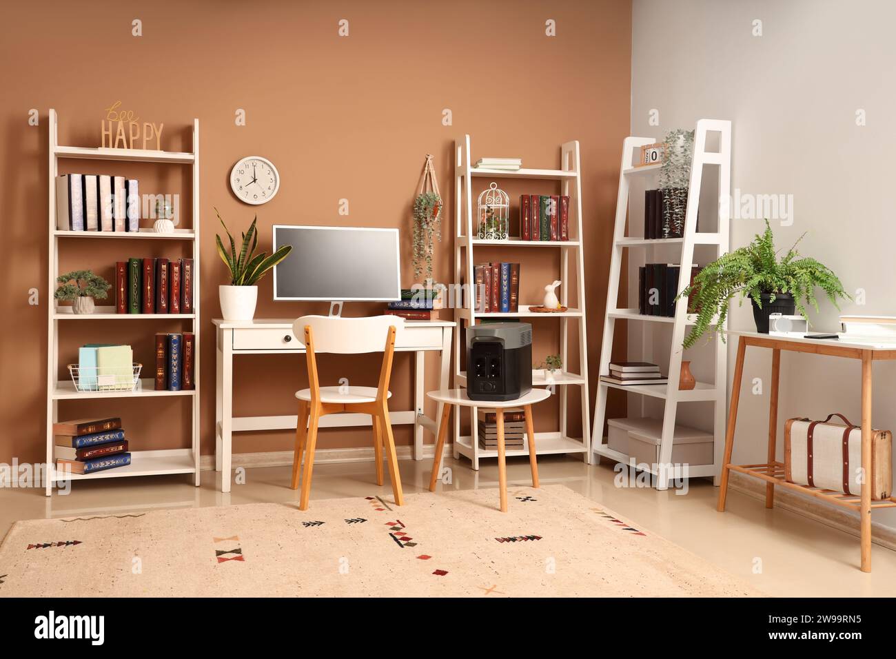 Interior of office with portable power station and workplace Stock ...