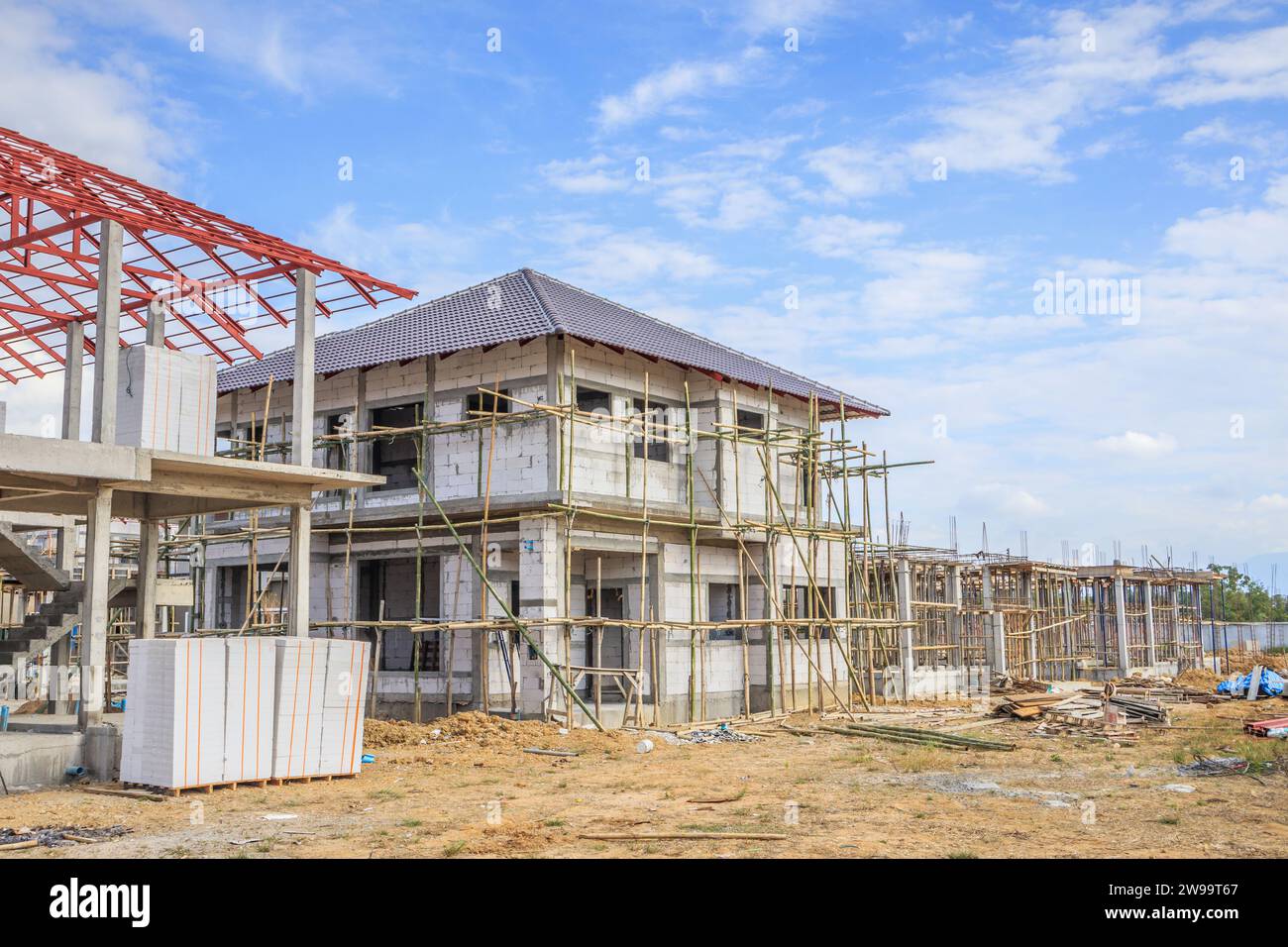 construction residential new house in progress at building site Stock ...