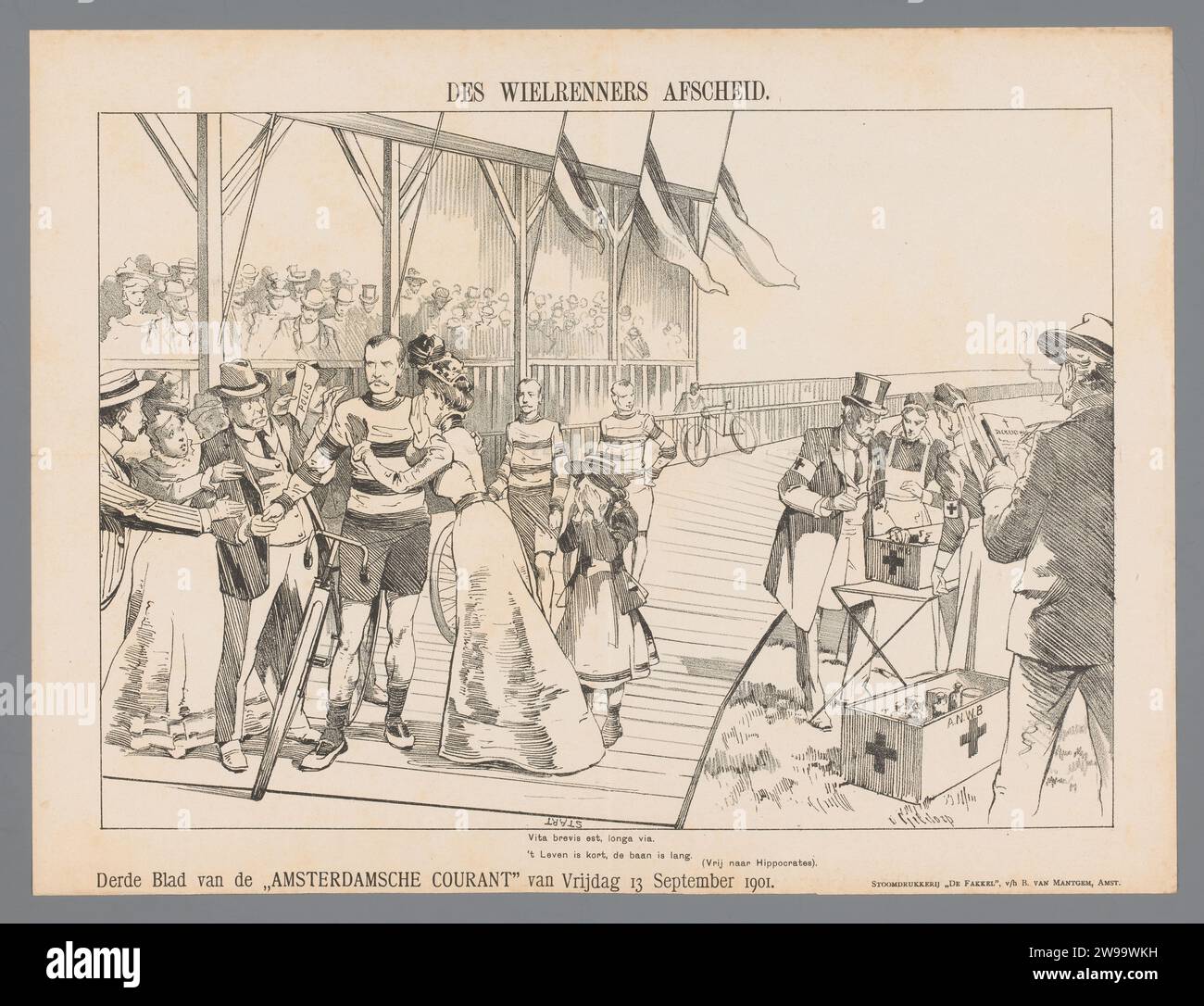 The cyclists farewell, Petrus van Geldorp, 1901 Amsterdam paper bicycle ...