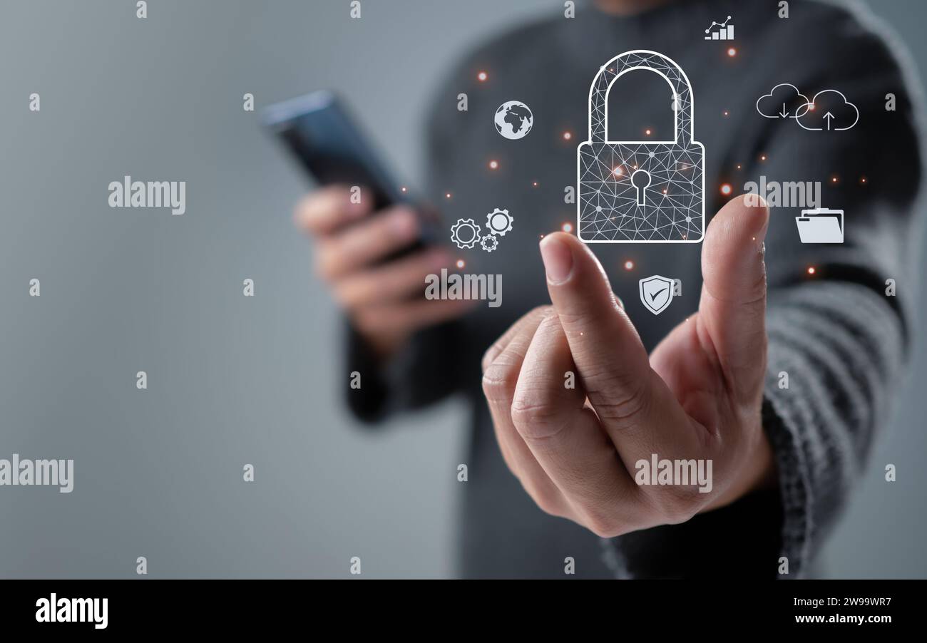 Man Show Key Secure Encryption Technology Cybersecurity Privacy Of Data Protection Security