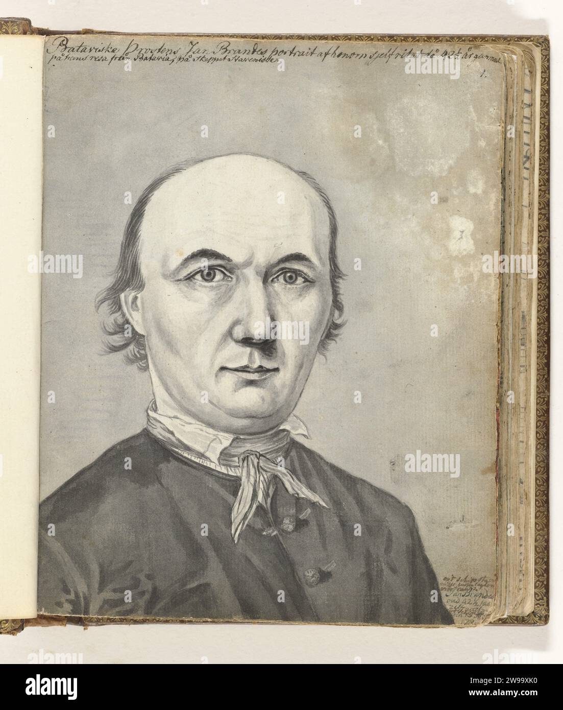 Self -portrait Jan Brandes, Jan Brandes, 1786 drawing Zwartwittoning of ...