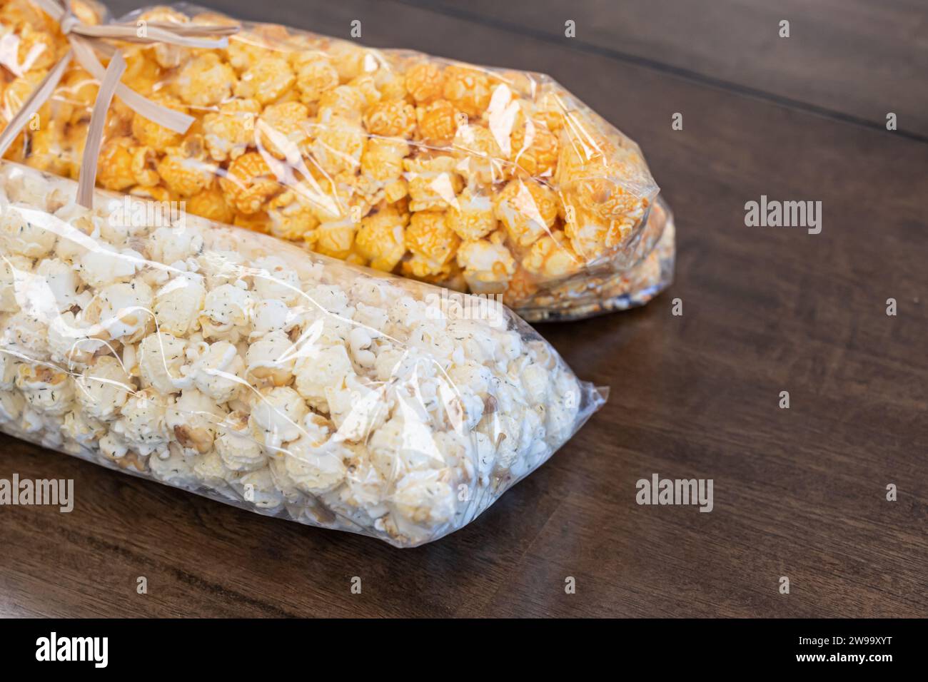 bags of Gourmet popcorn snack ready to eat Stock Photo - Alamy