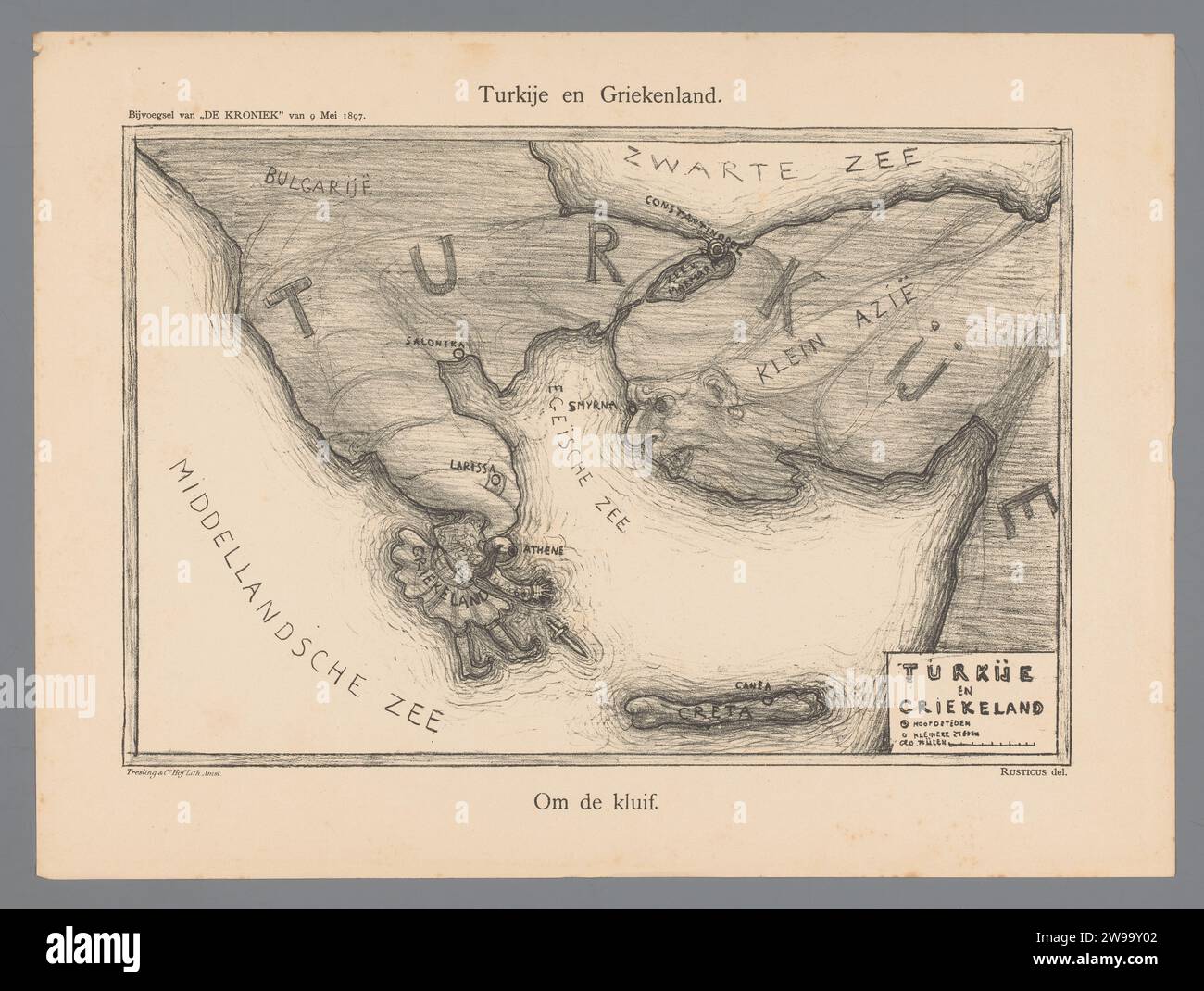 Turkey and Greece, Marius Bauer, 1897 print Cartoon on the struggle ...