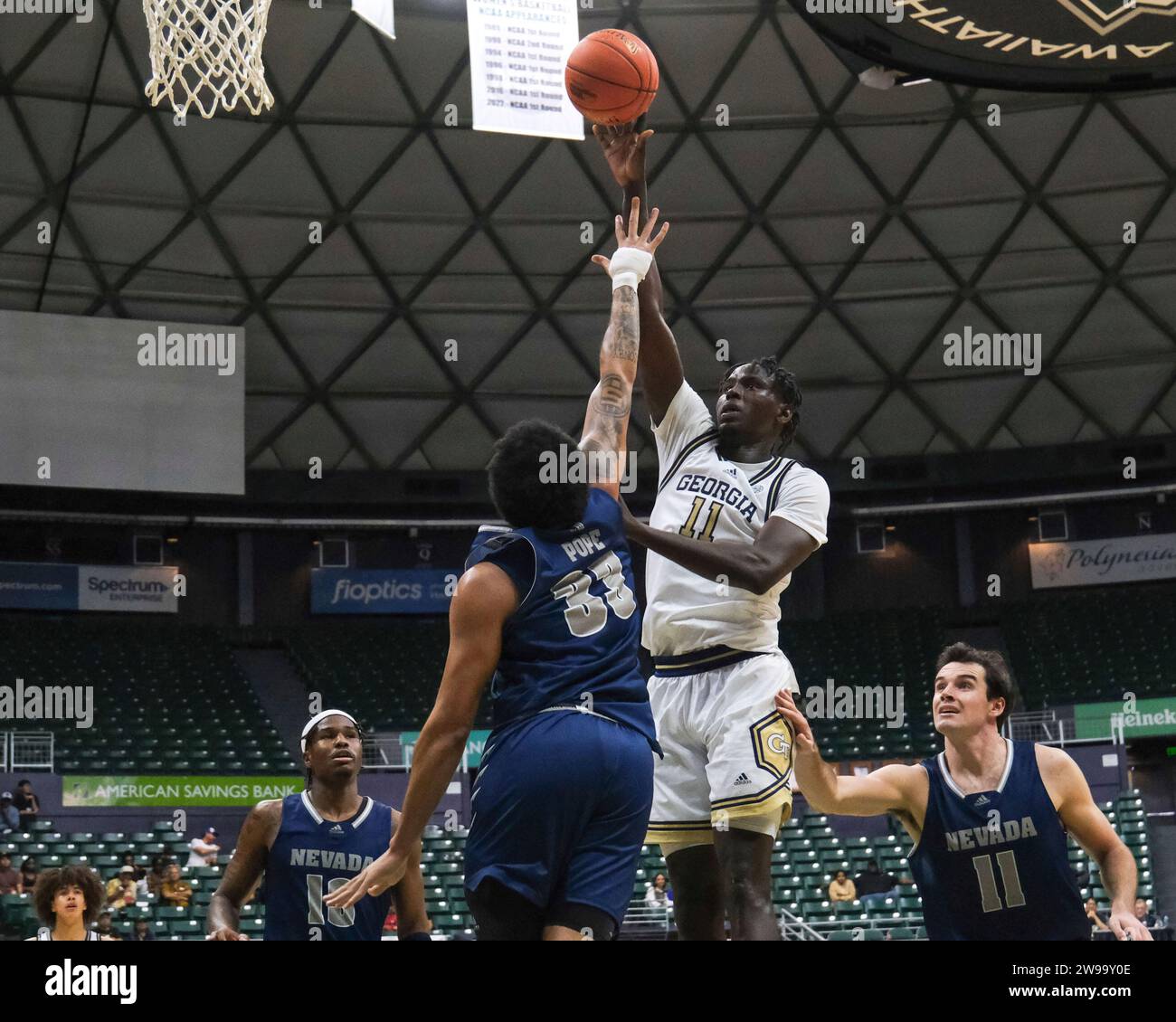December 24, 2023: Georgia Tech forward Baye Ndongo (11) shoots the ...