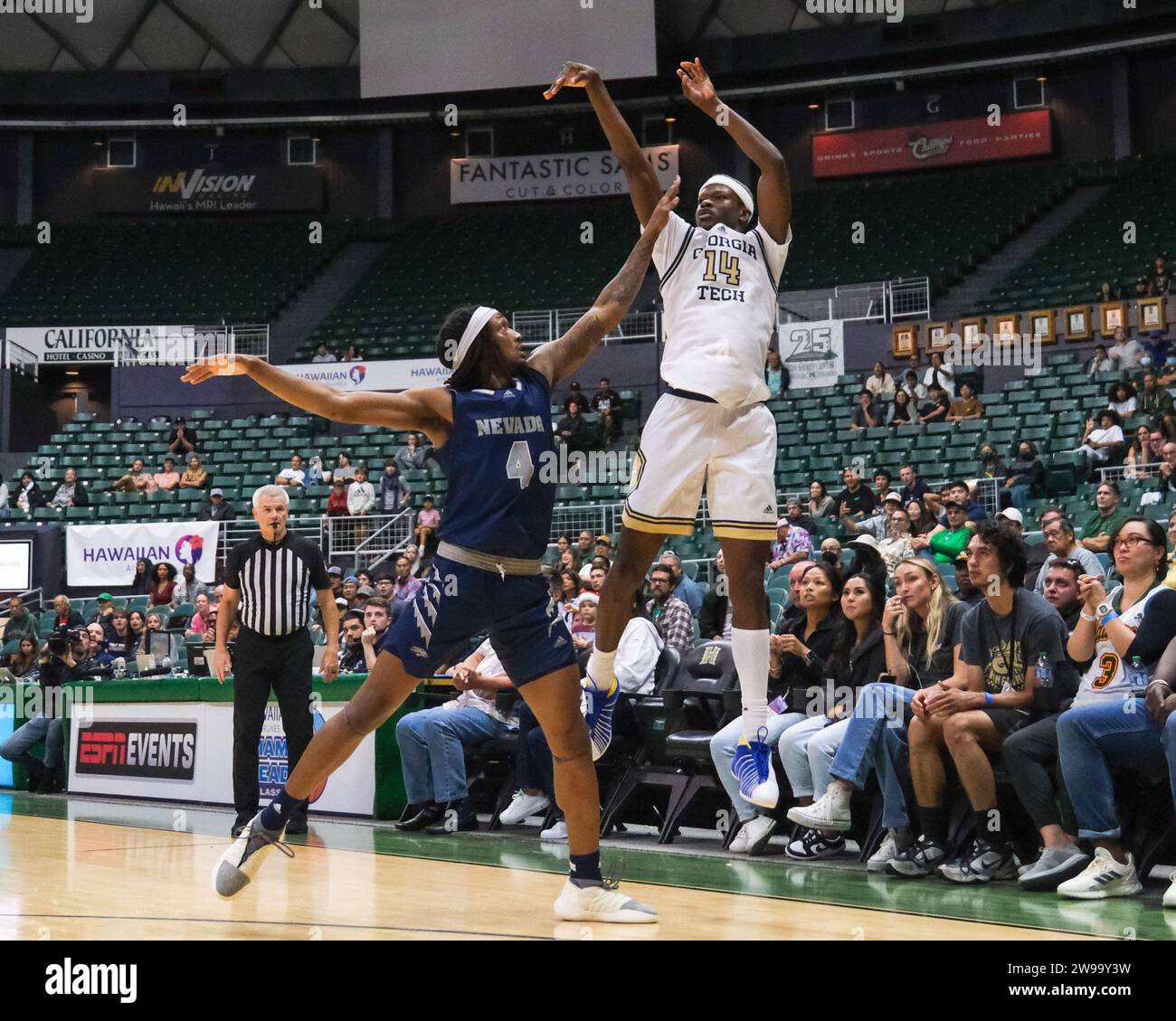December 24, 2023: Georgia Tech guard Kowacie Reeves Jr. (14) shoot the ...