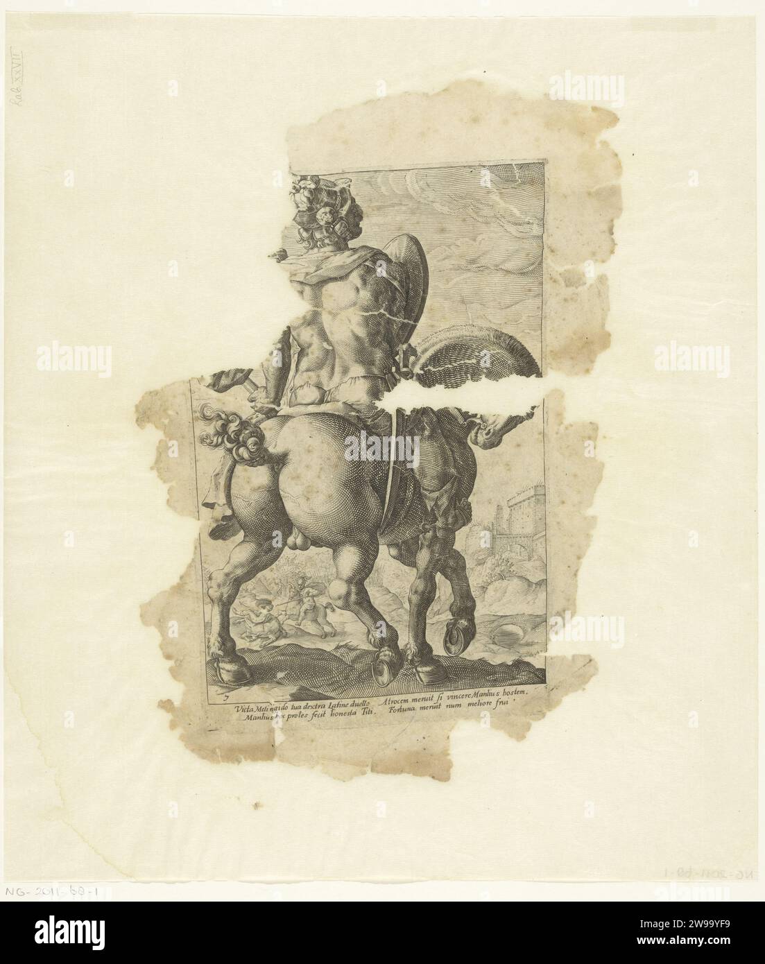 Titus Manlius te paard, anonymous, after Hendrick Goltzius, 1586 - 1596 ...