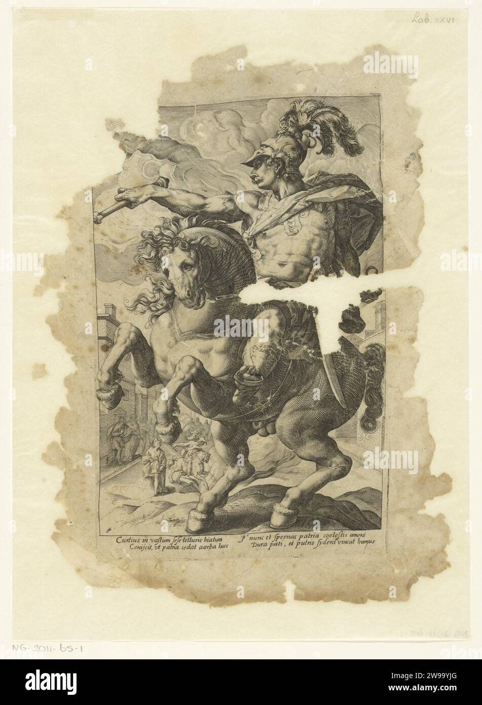Marcus Curtius te paard, anonymous, after Hendrick Goltzius, 1586 - 1596 print The hero Marcus ...