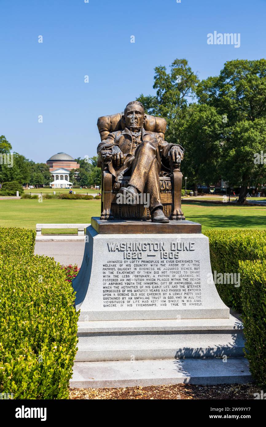 Durham, NC - September 4, 2023: Statue of Washington Duke on the Duke ...