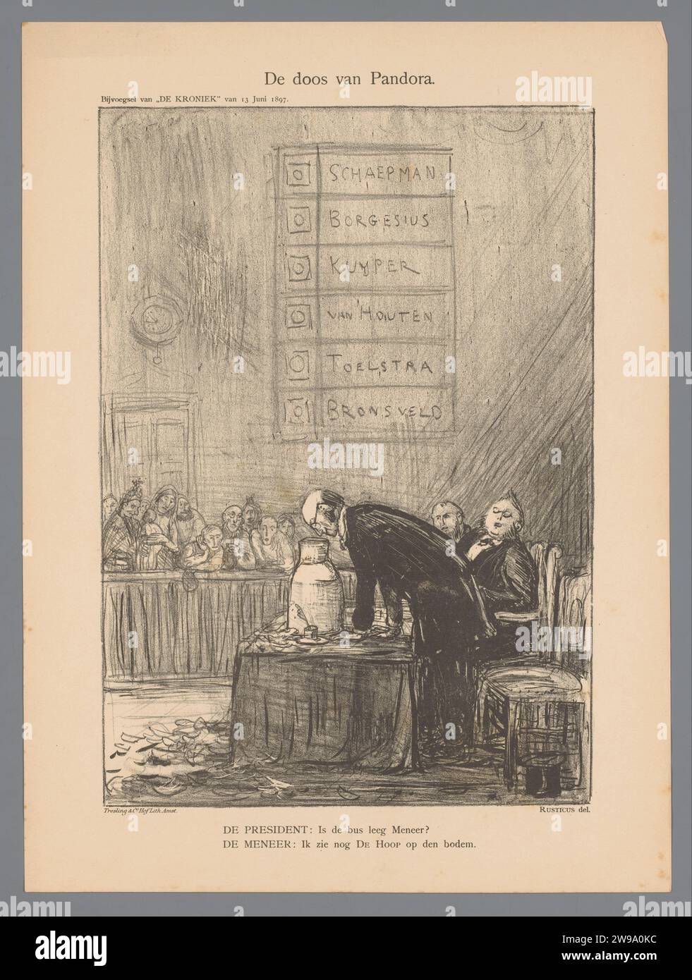 Pandora's box, Marius Bauer, 1897 print Cartoon in the elections for ...